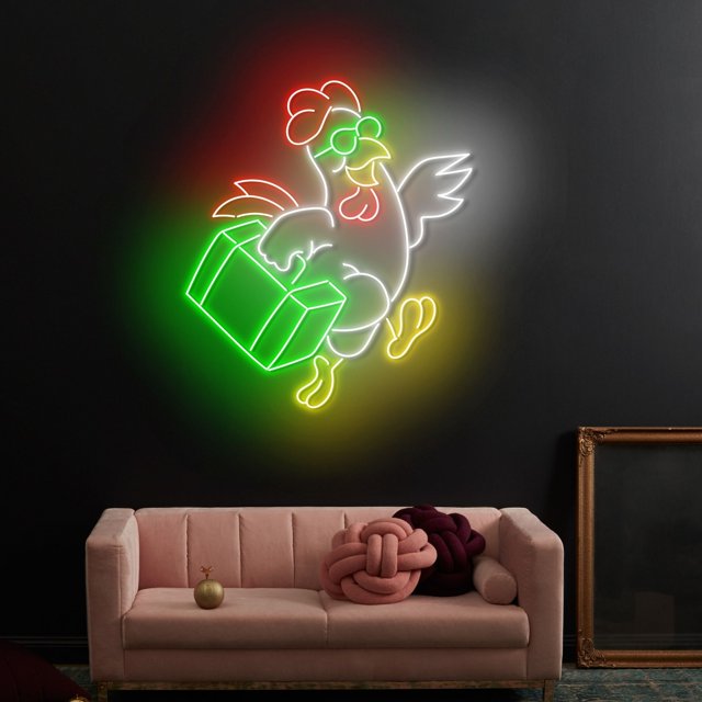 Craftnamesign Chicken Traveling Neon Light, Chicken Wall Art, Funny ...