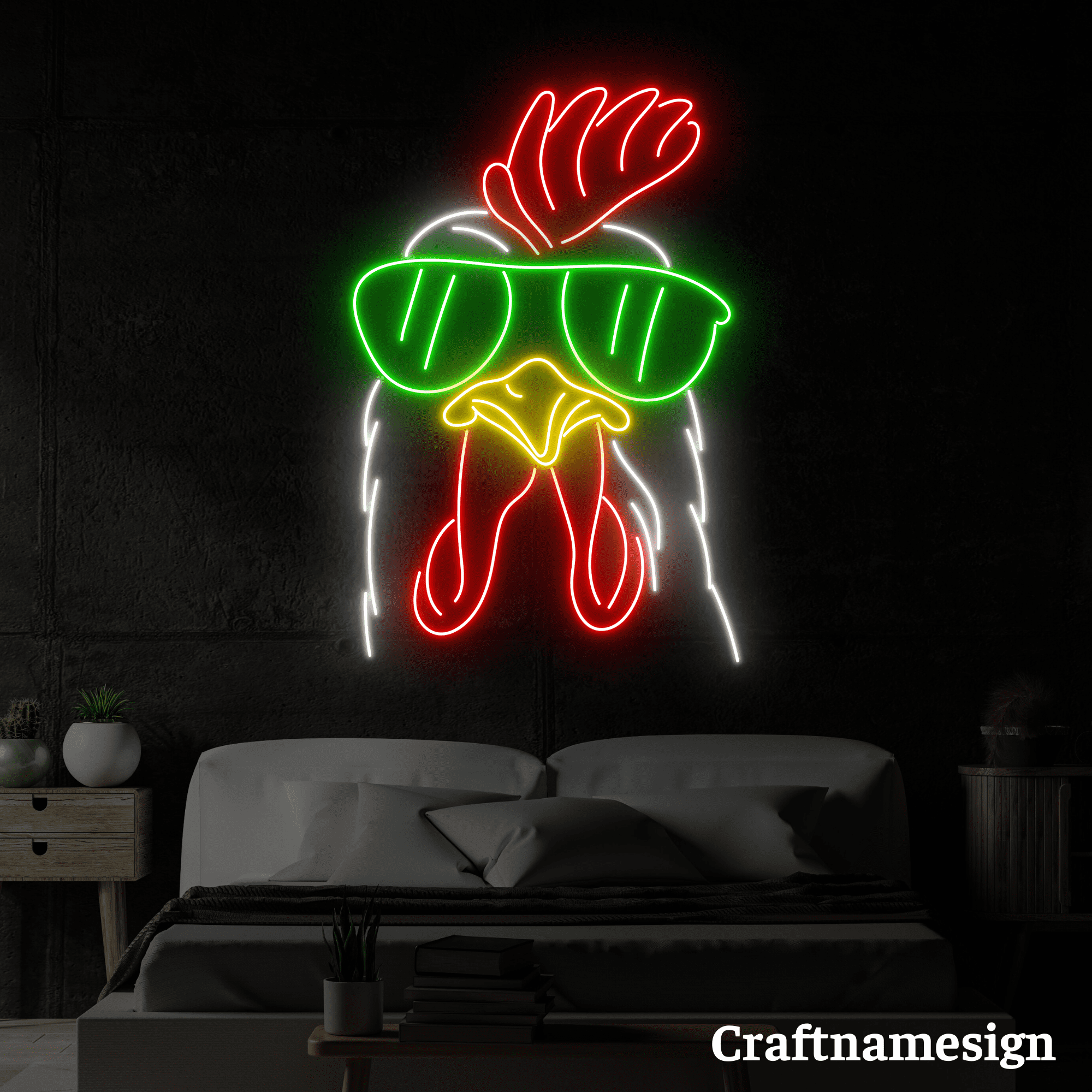 Craftnamesign Chicken With Glasses Neon Sign for Men Cave Bedroom ...