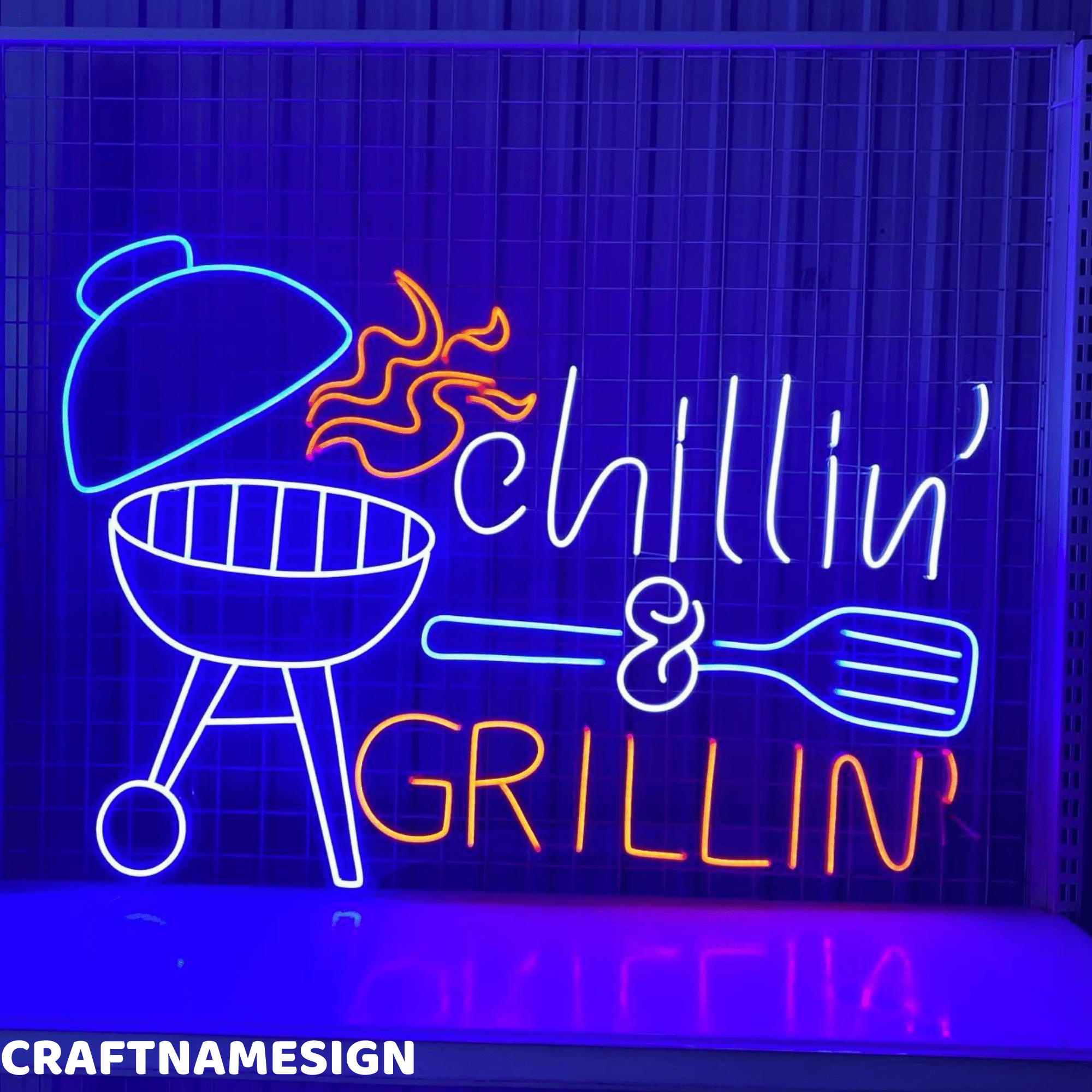 Craftnamesign Chillin Grillin Neon Sign, BBQ Wall Art, Barbecue ...