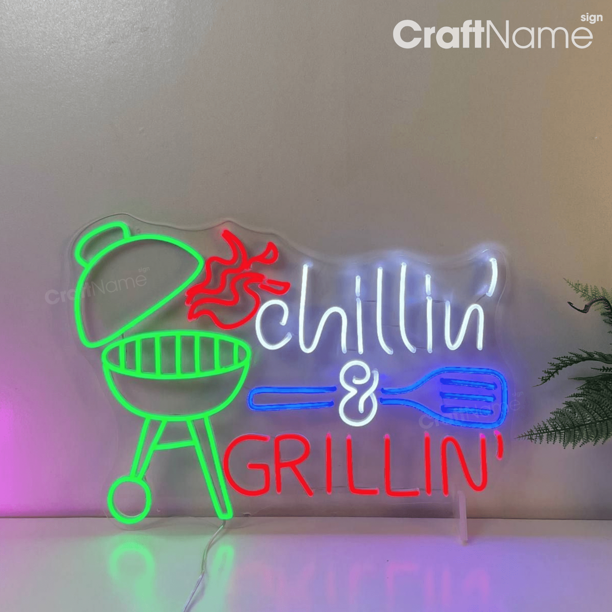 Craftnamesign Chilling And Grilling Neon Light for BBQ Restaurant Wall ...