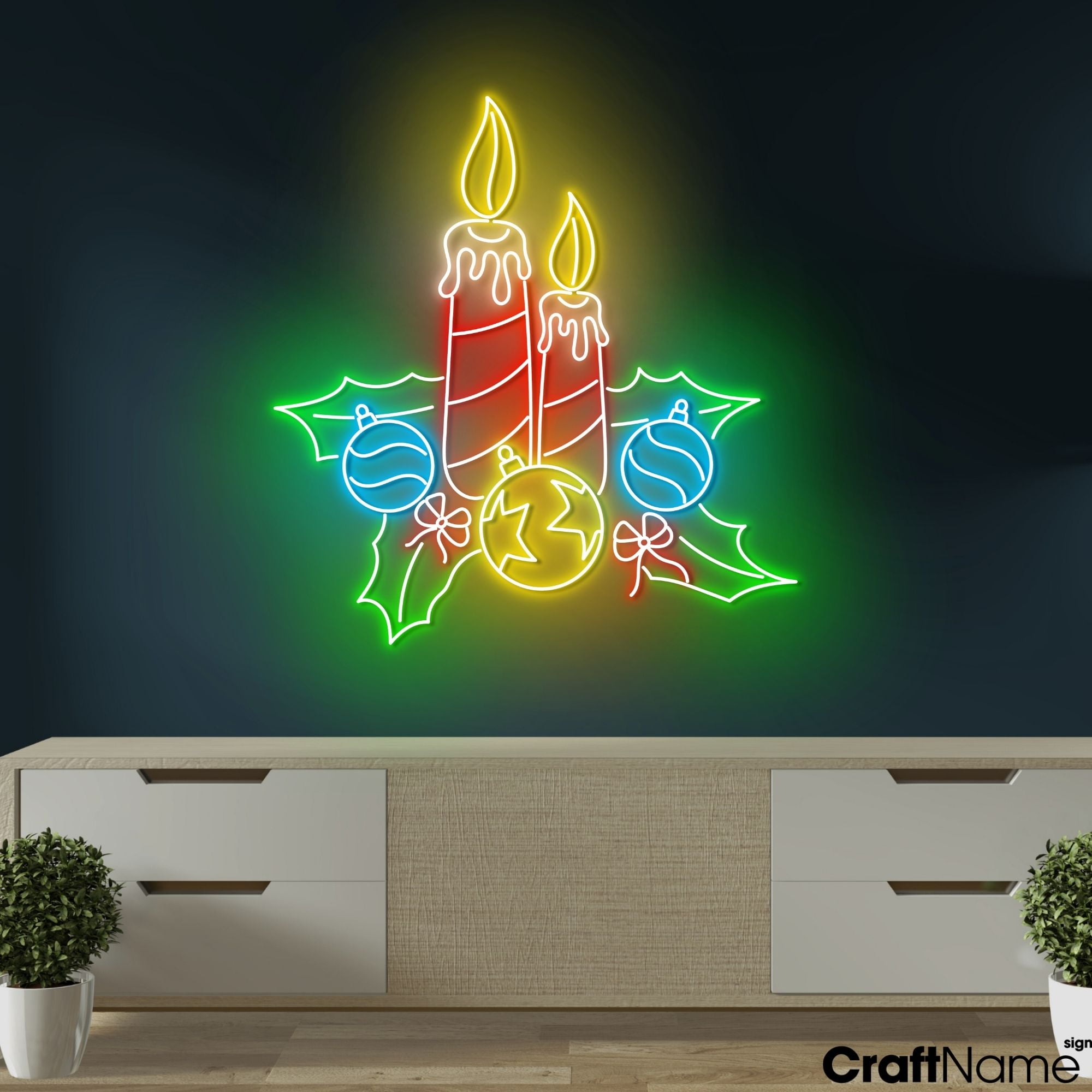 Craftnamesign Christmas Candle Neon Light, Bauble Xmas LED Sign, Candle ...