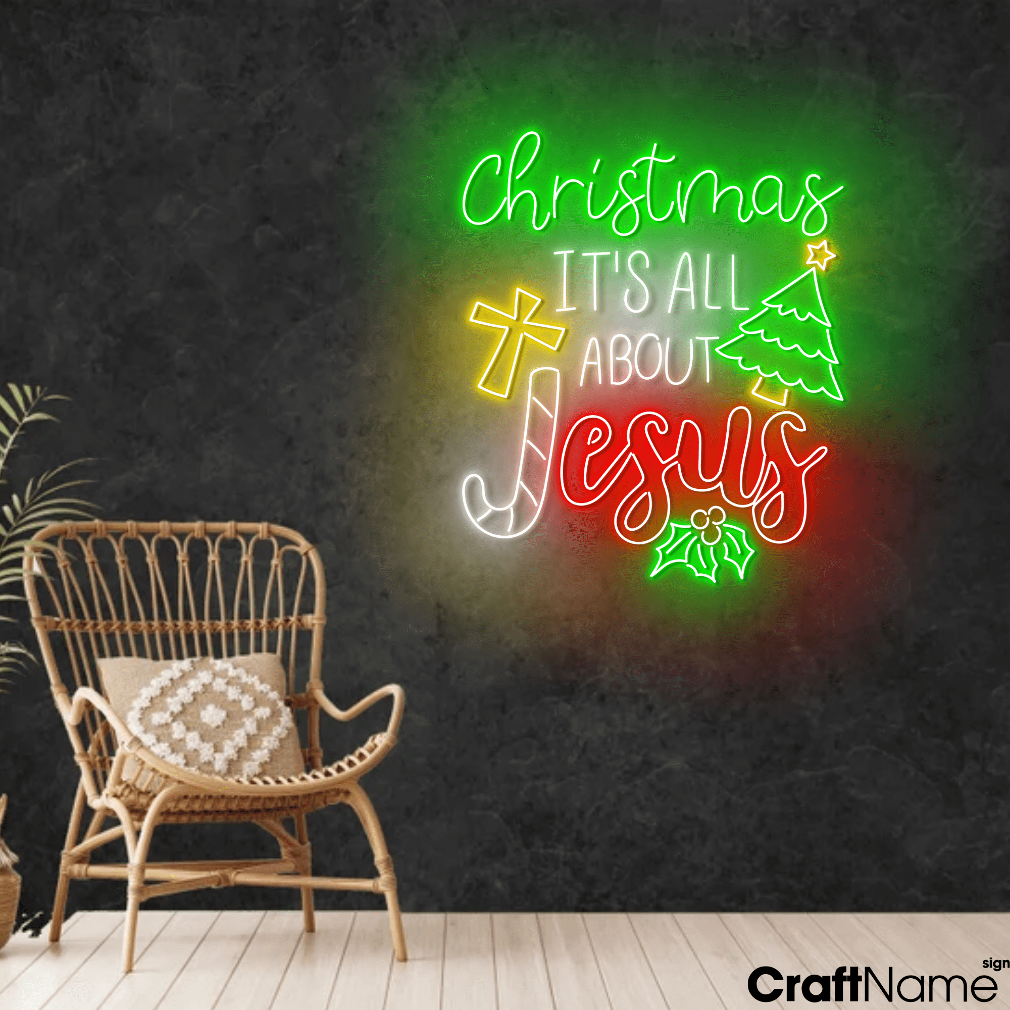 Craftnamesign Christmas It's All About Jesus Neon Light Wall Sign For ...