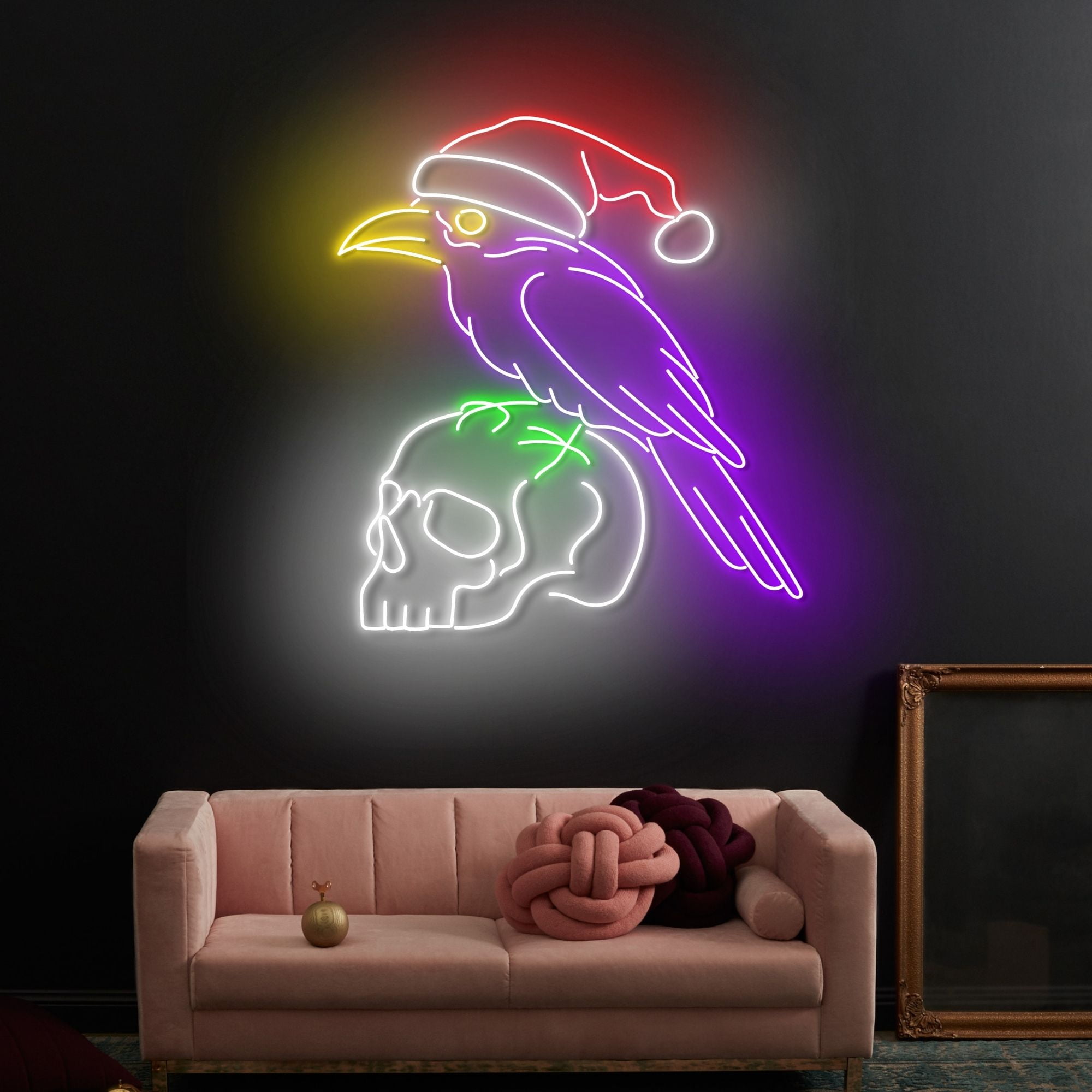 Craftnamesign Christmas Raven Skull Neon Sign, Christmas Raven LED ...