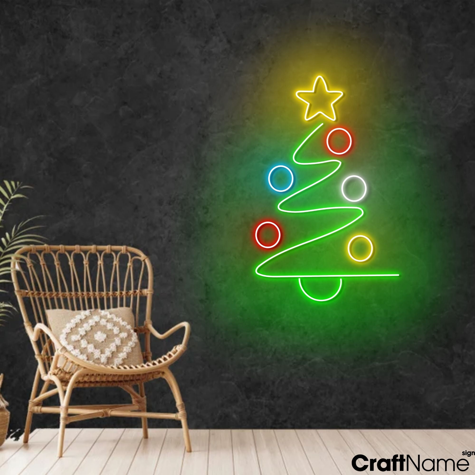 Craftnamesign Christmas Tree Neon Light, LED Sign For Store Wall Art ...