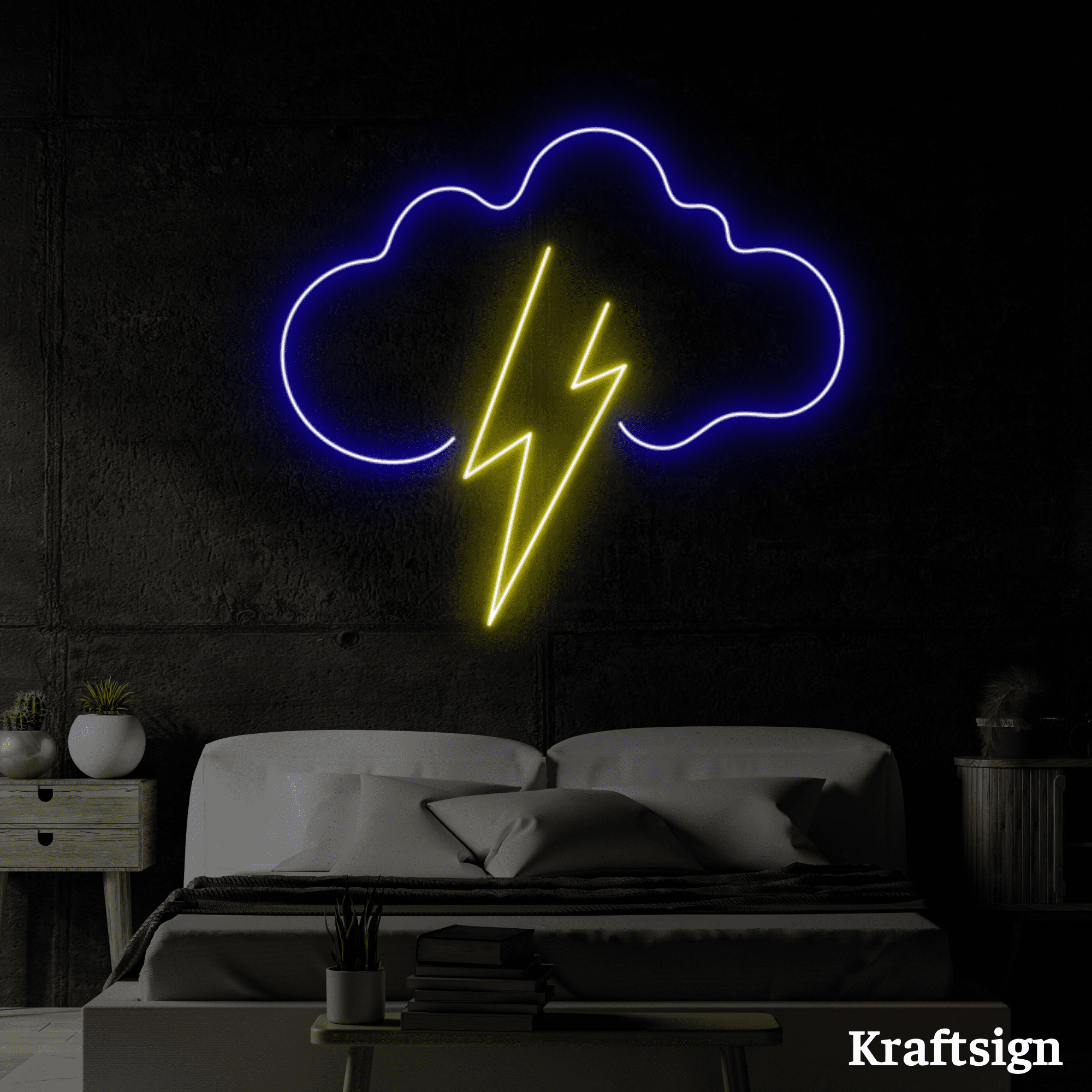 Craftnamesign Cloud Lightning Neon Sign, Men Cave Decor, Lightning ...