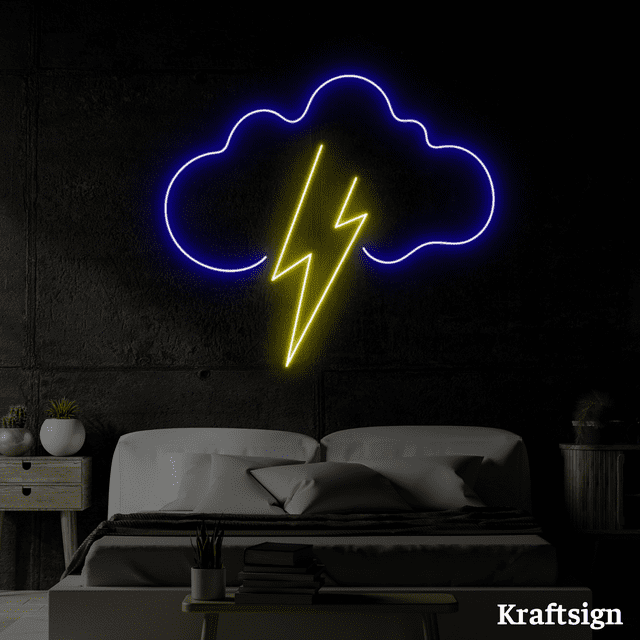 Craftnamesign Cloud Lightning Neon Sign, Men Cave Decor, Lightning ...