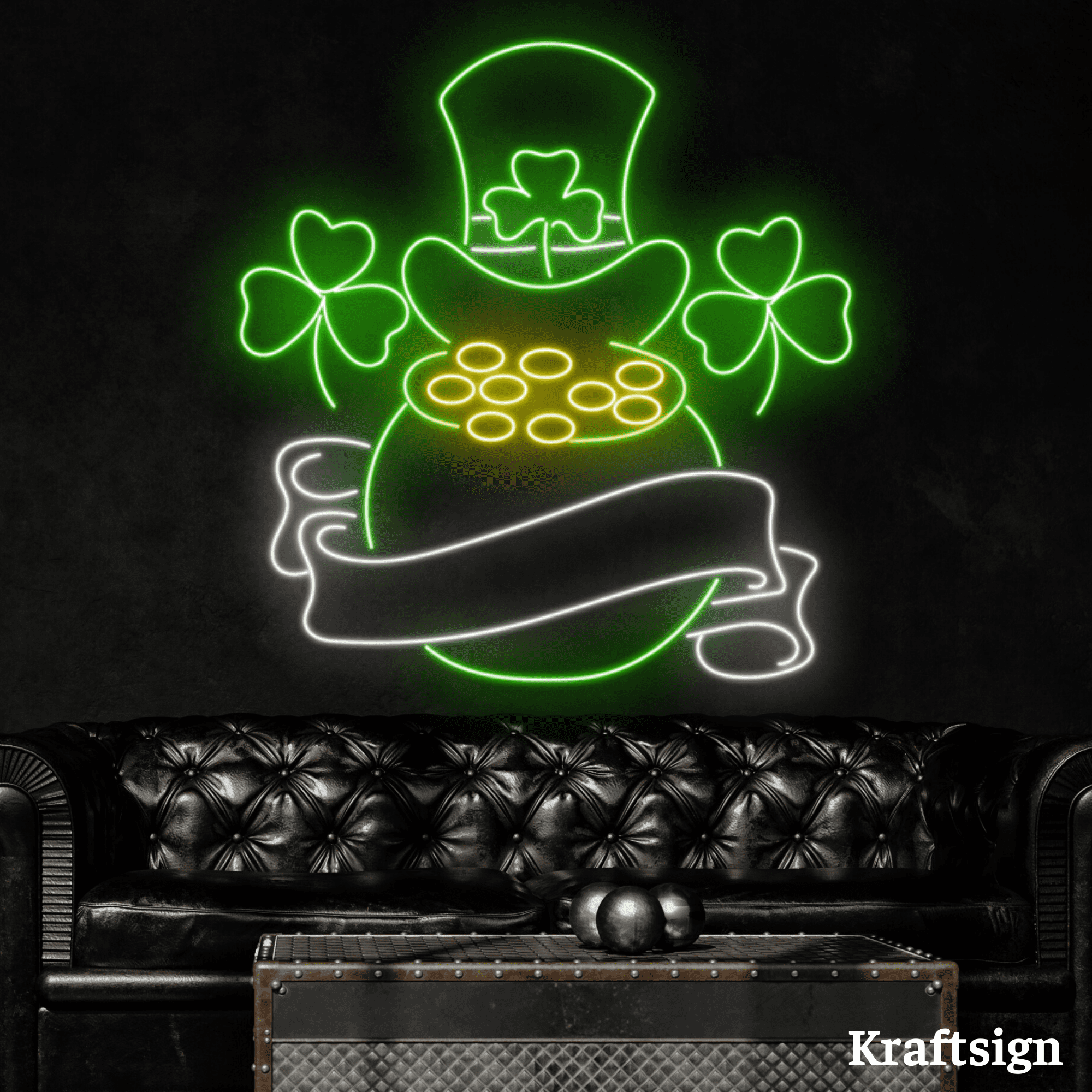Craftnamesign Clover Leaf Neon Sign, Gold LED Sign, St. Patrick Day ...