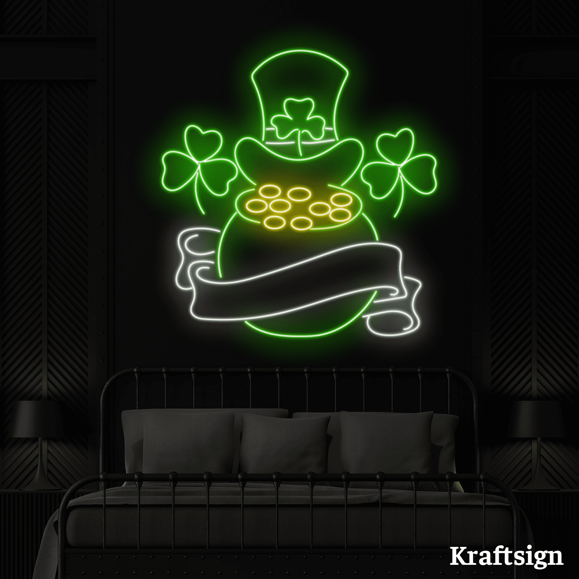 Craftnamesign Clover Leaf Neon Sign, Gold LED Sign, St. Patrick Day ...