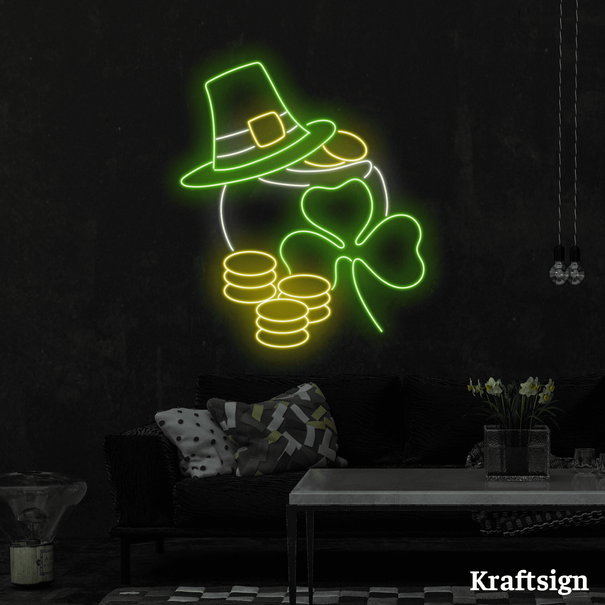 Craftnamesign Clover Leaf Neon Sign, Patrick Hat LED Sign, Patrick Day ...