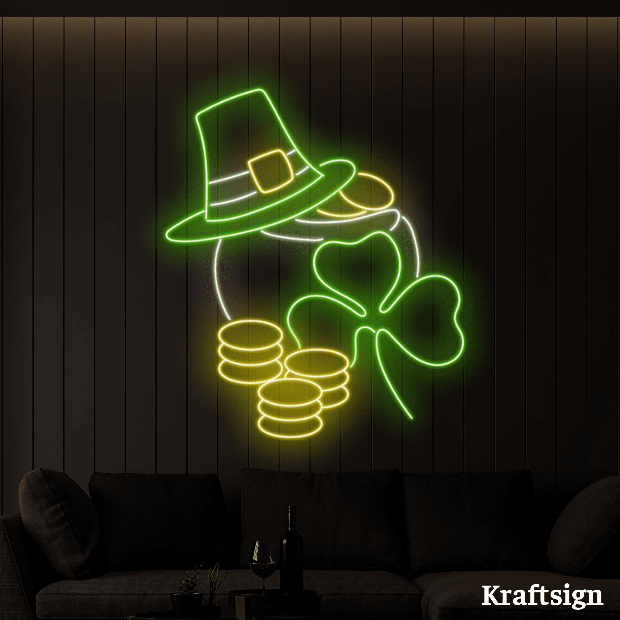 Craftnamesign Clover Leaf Neon Sign,Patrick Hat LED Sign,Patrick Day ...