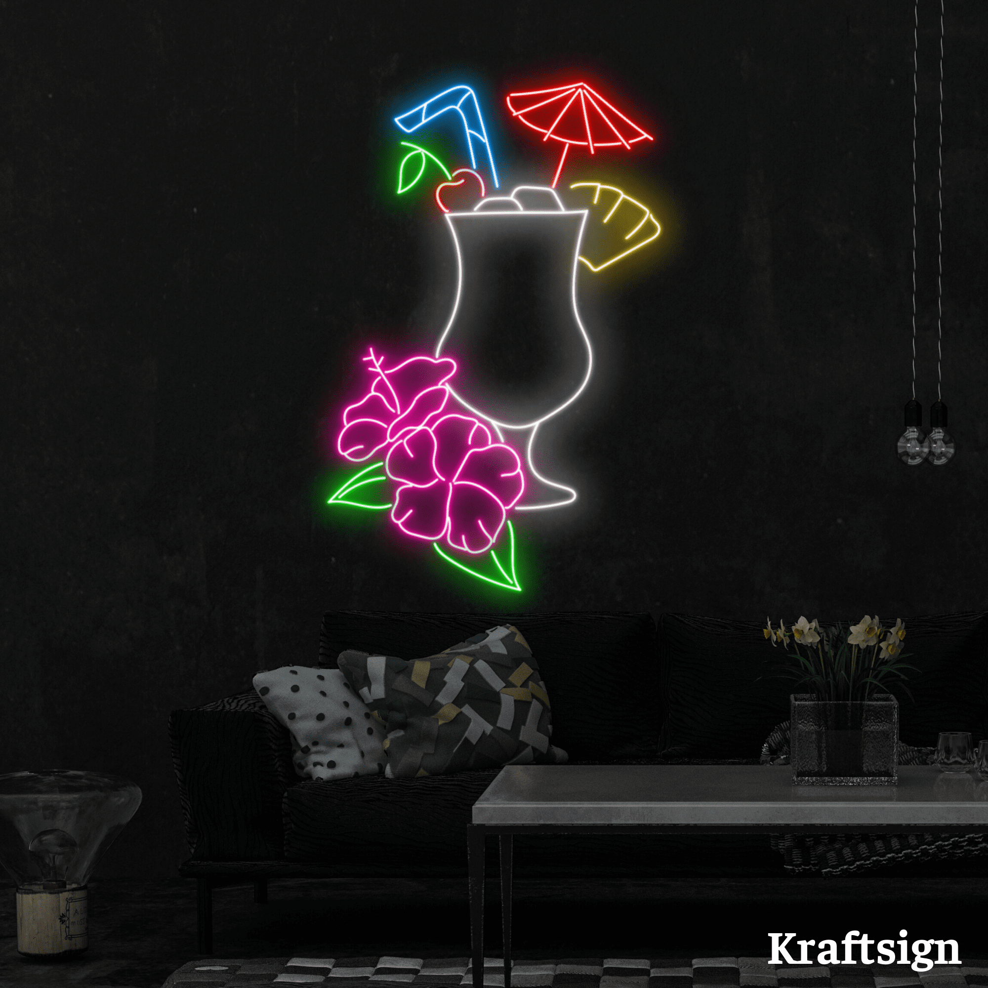 Craftnamesign Cocktail Neon Sign, Beach Club Decor, Bar LED Sign Wall ...