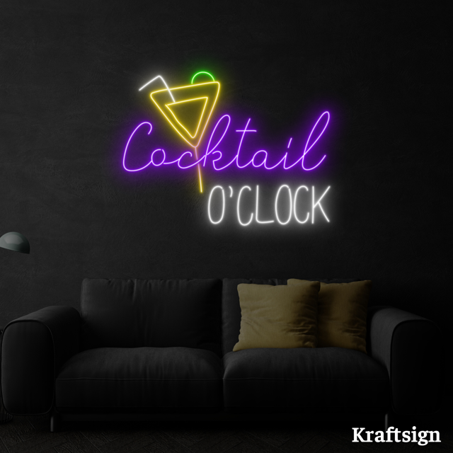 Craftnamesign Cocktail O'clock Neon Sign, Cocktail Bar LED Sign, Bar ...
