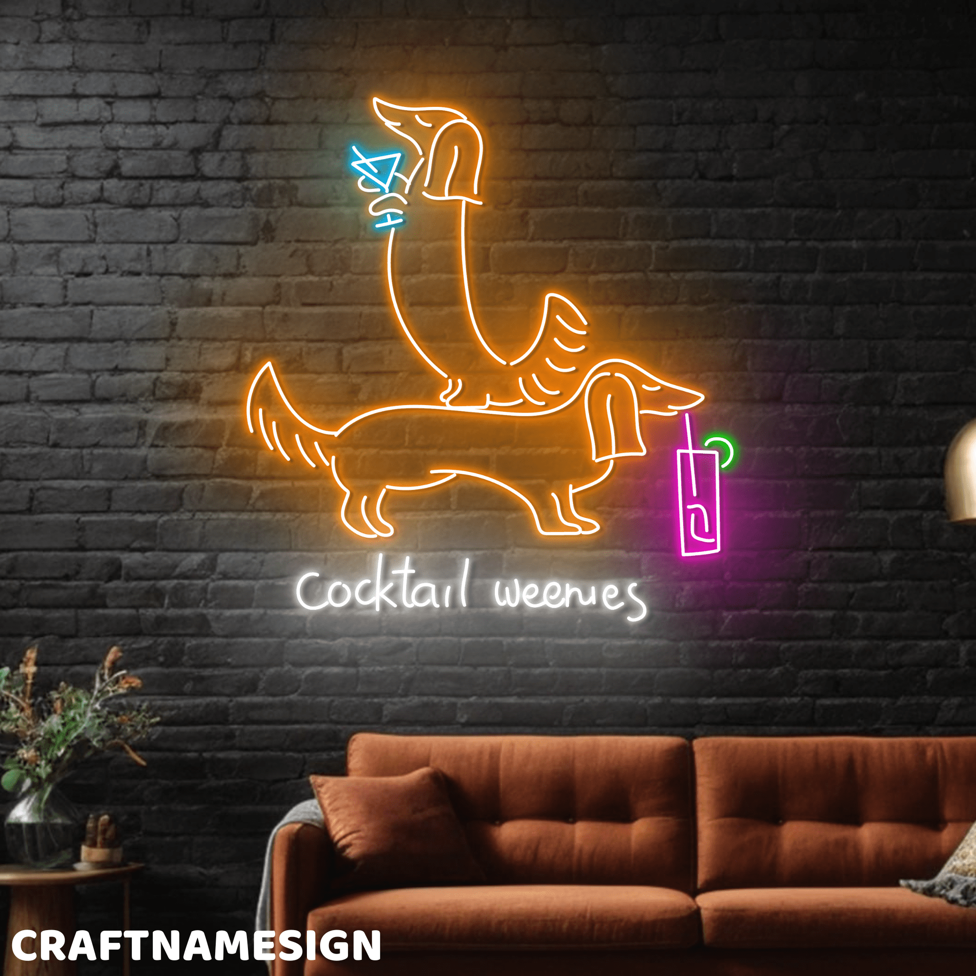 Craftnamesign Cocktail Weenies Neon Sign, Cocktail Wall Art, Dachshund ...