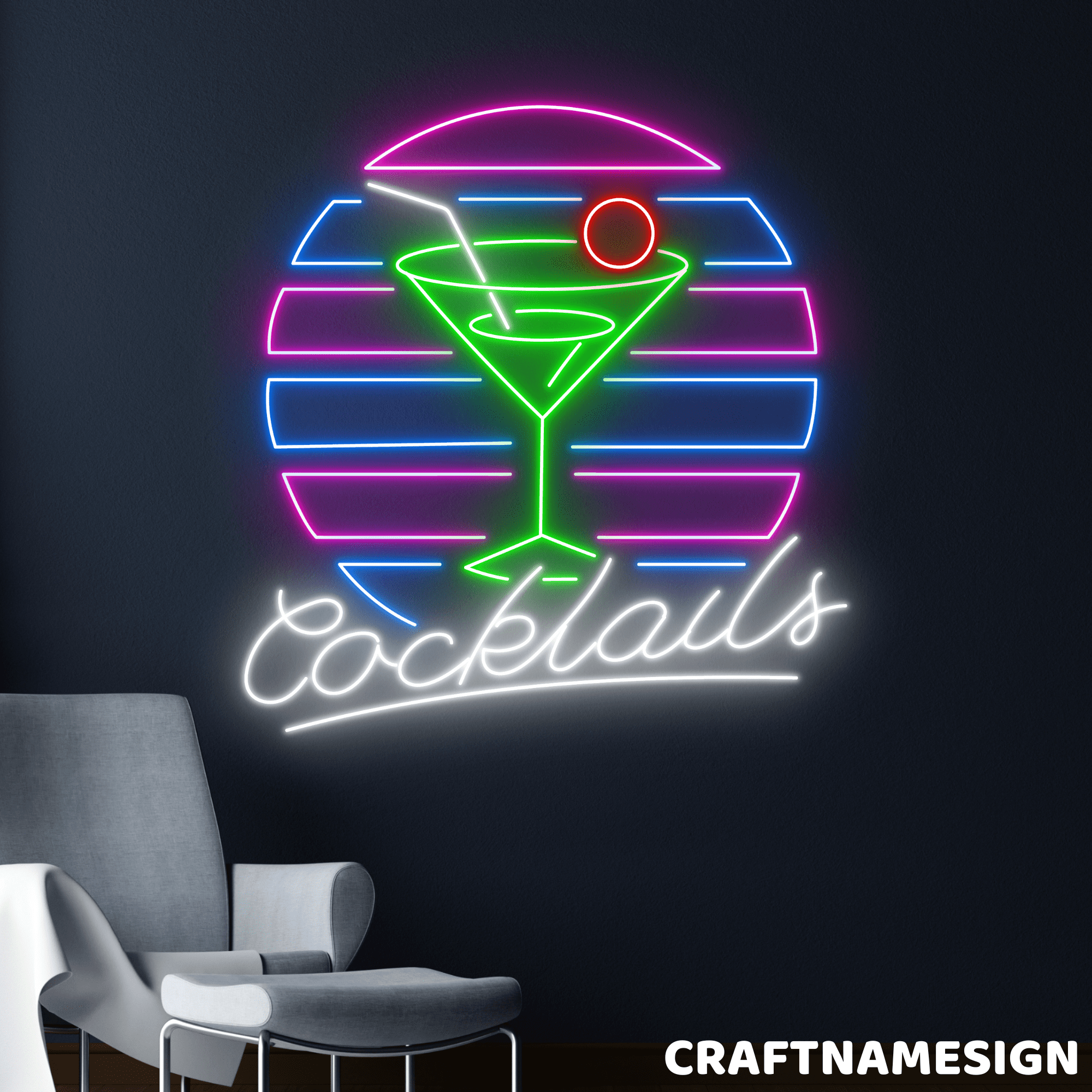 Craftnamesign Cocktails Neon Sign, Cocktail Welcome Wall Art, Bar Pub ...