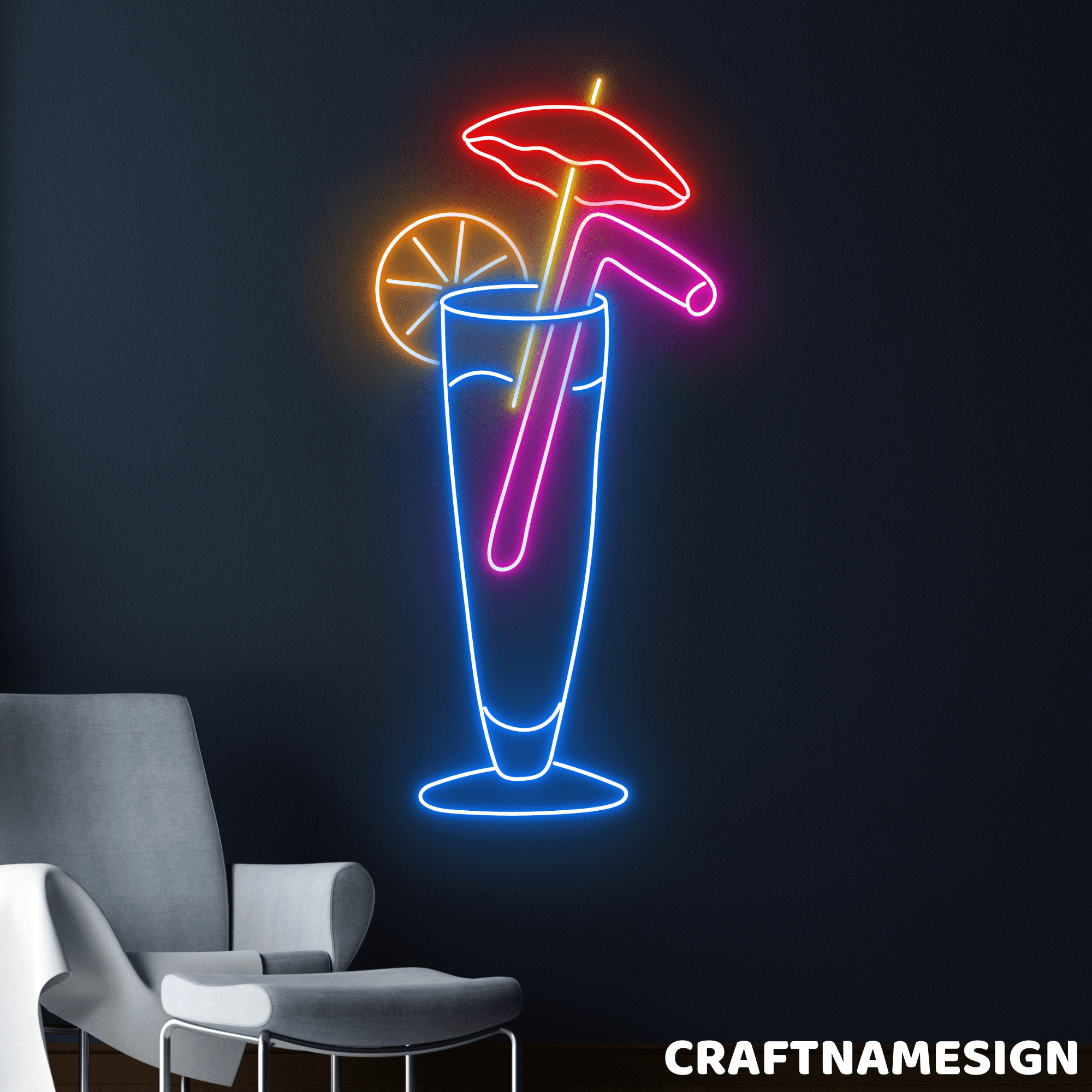 Craftnamesign Cocktails Neon Sign, Wine Bar Wall Art, Margarita Bar Pub ...