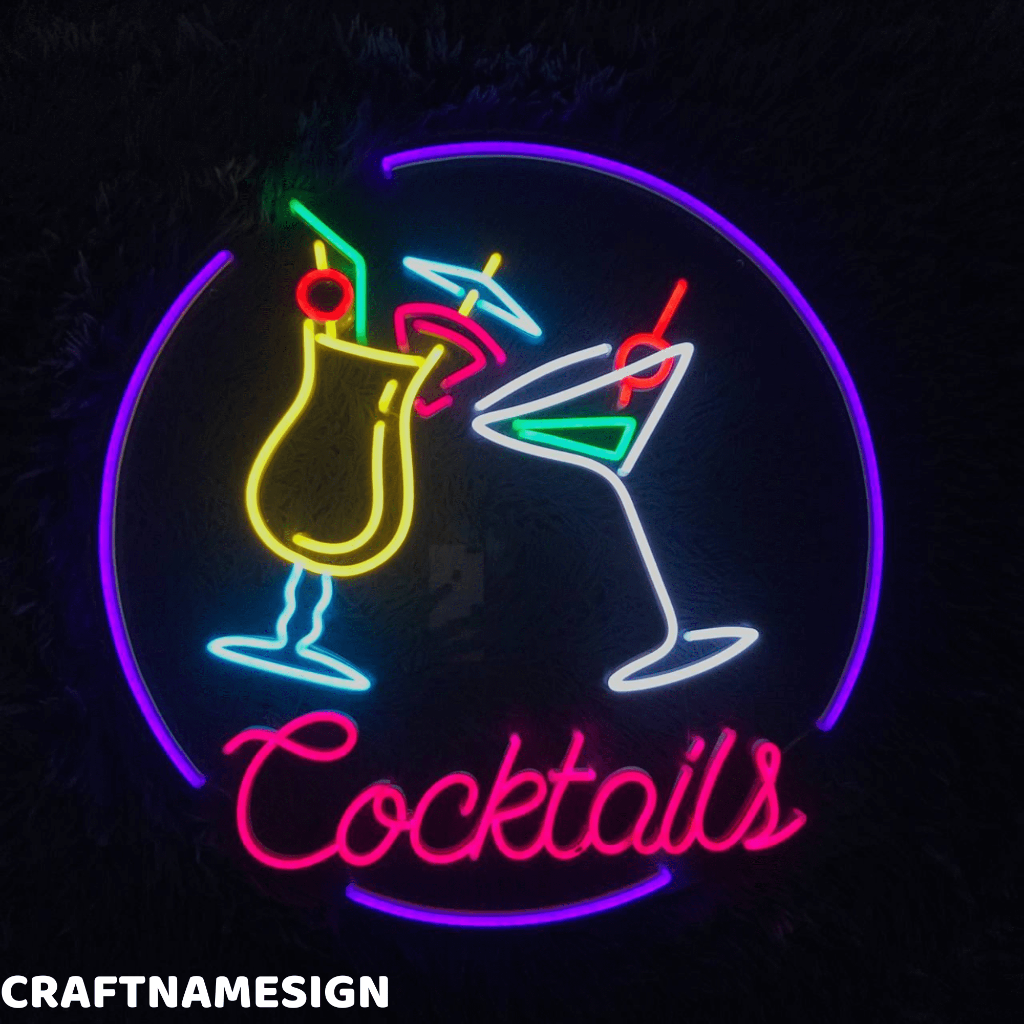 Craftnamesign Cocktails Neon Signs, Home Bar Wall Art, Cocktail Bar ...