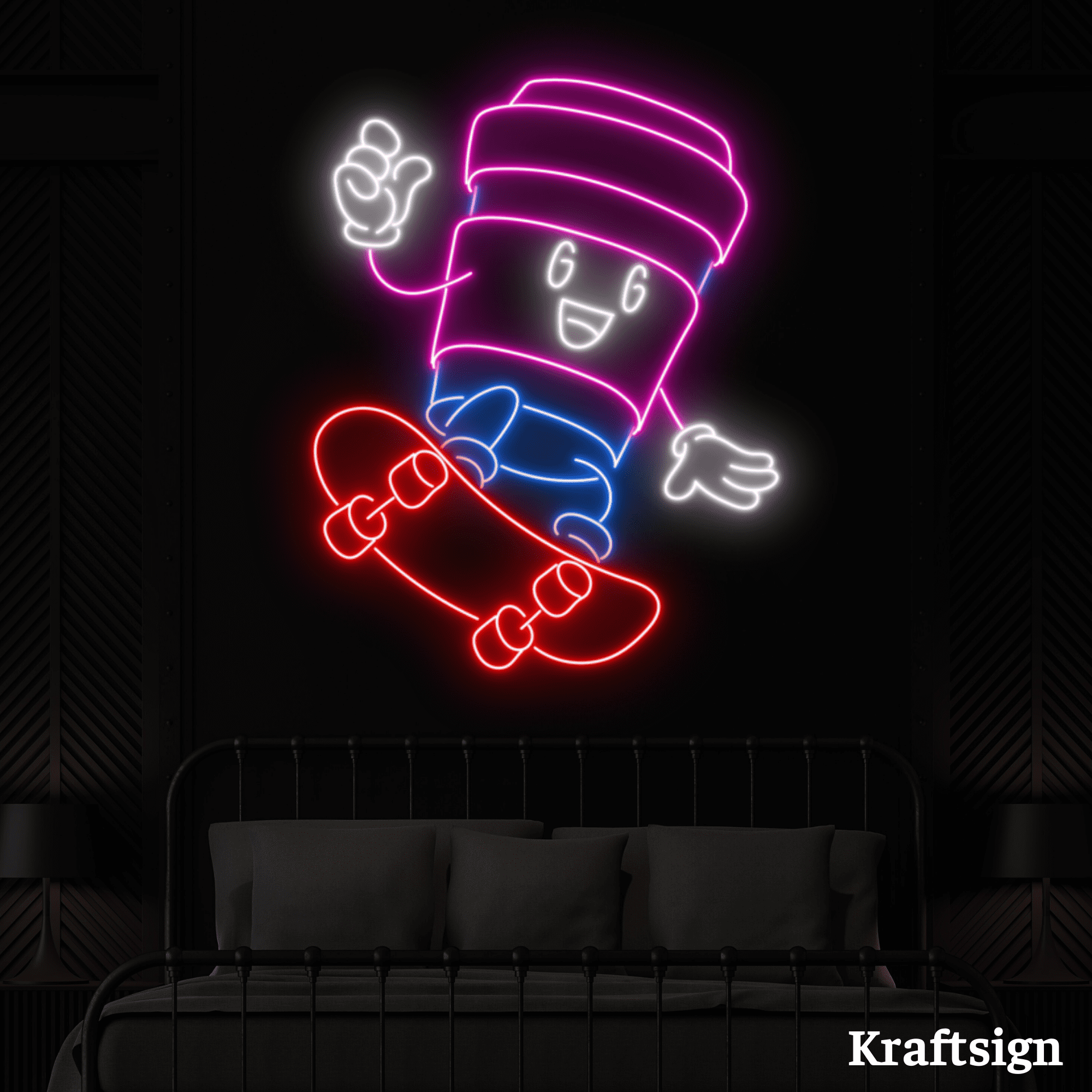 Craftnamesign Coffee Cup On Skate Neon Sign, Coffee Shop Signs, Room Decor - Walmart.com