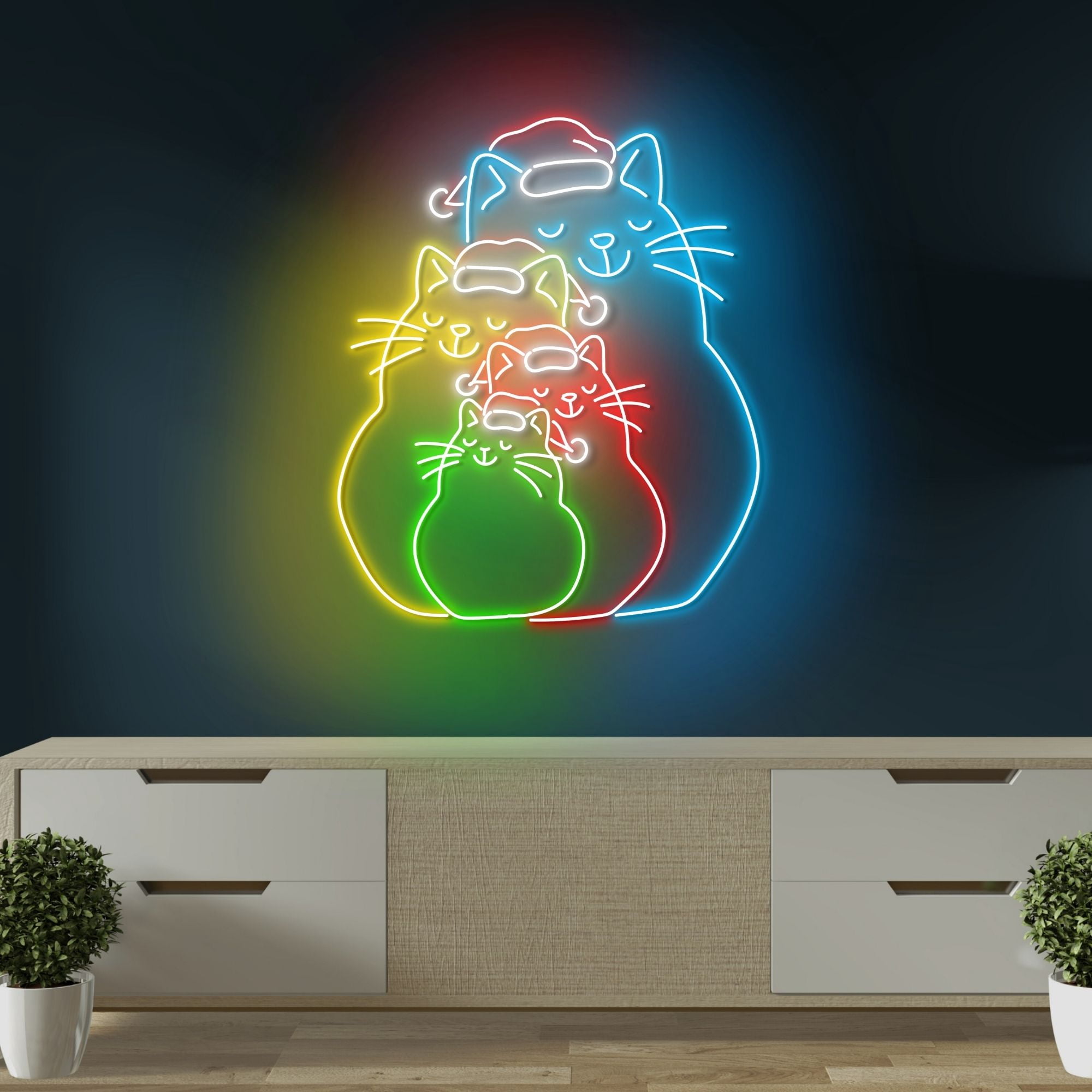 Craftnamesign Colorful Cat Neon Light, Cat Wall Sign, Pet Shop Wall ...