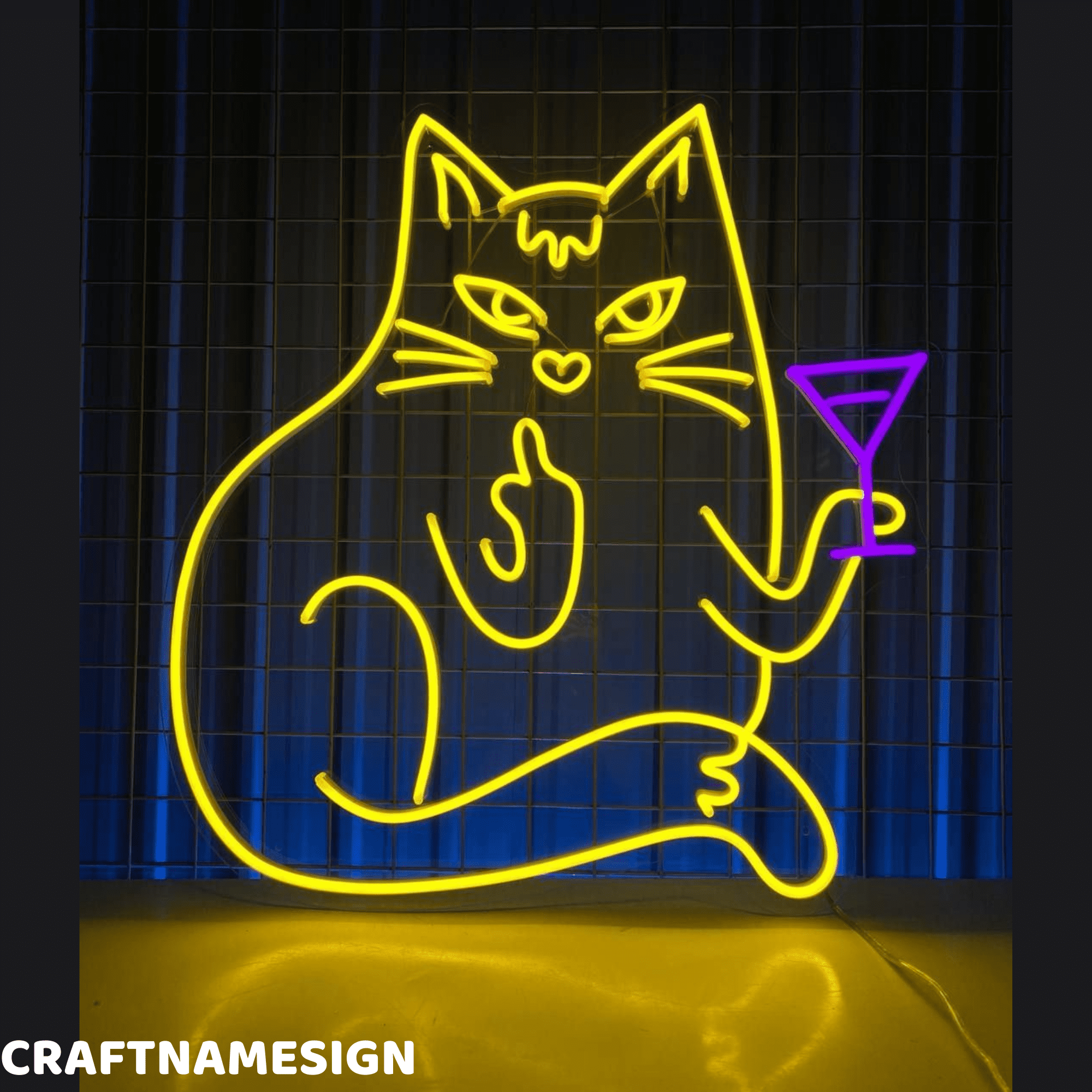 Craftnamesign Cool Cat Drinking Martini Neon Sign, Drink Club Wall Art ...