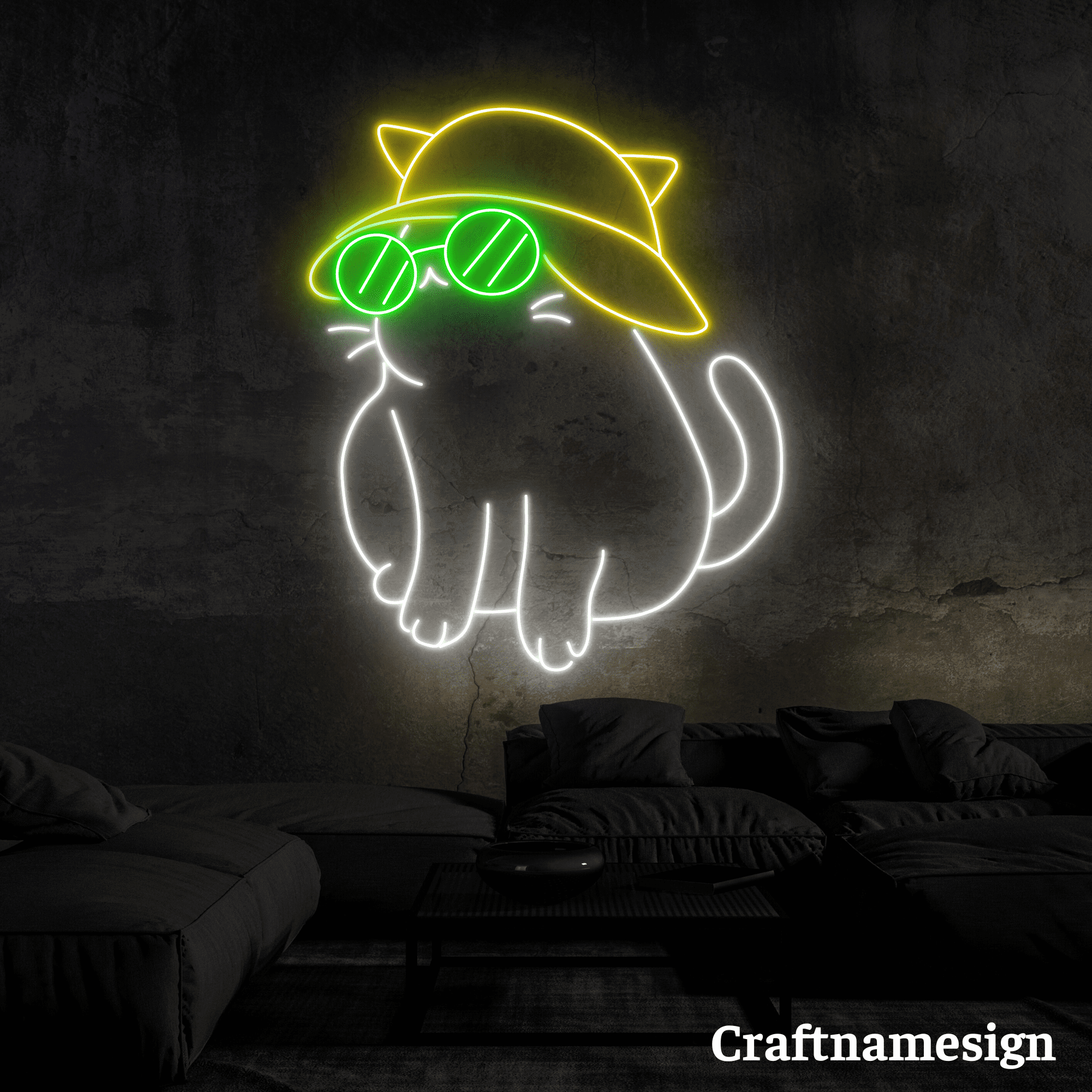 Craftnamesign Cool Cat Neon Sign for Bedroom Kid Room Wall Decor ...