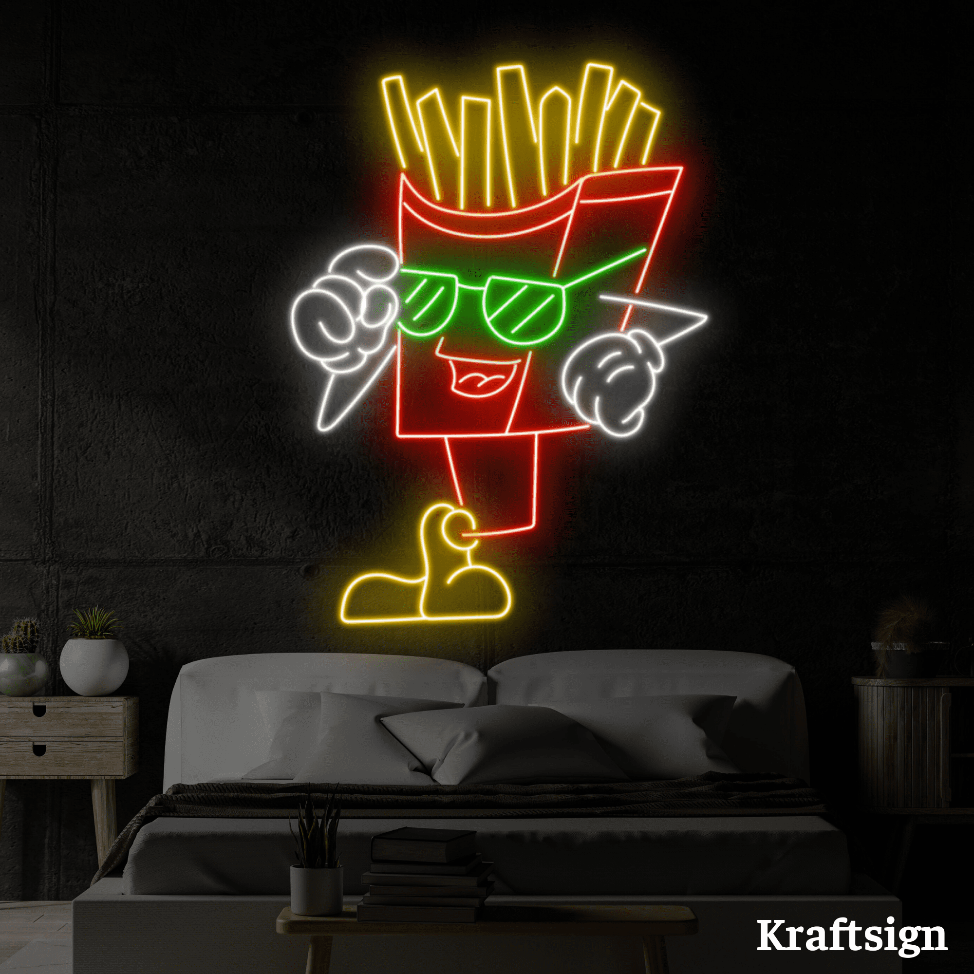 Craftnamesign Cool French Fries Neon Sign, Fast Food Shop Decor LED ...