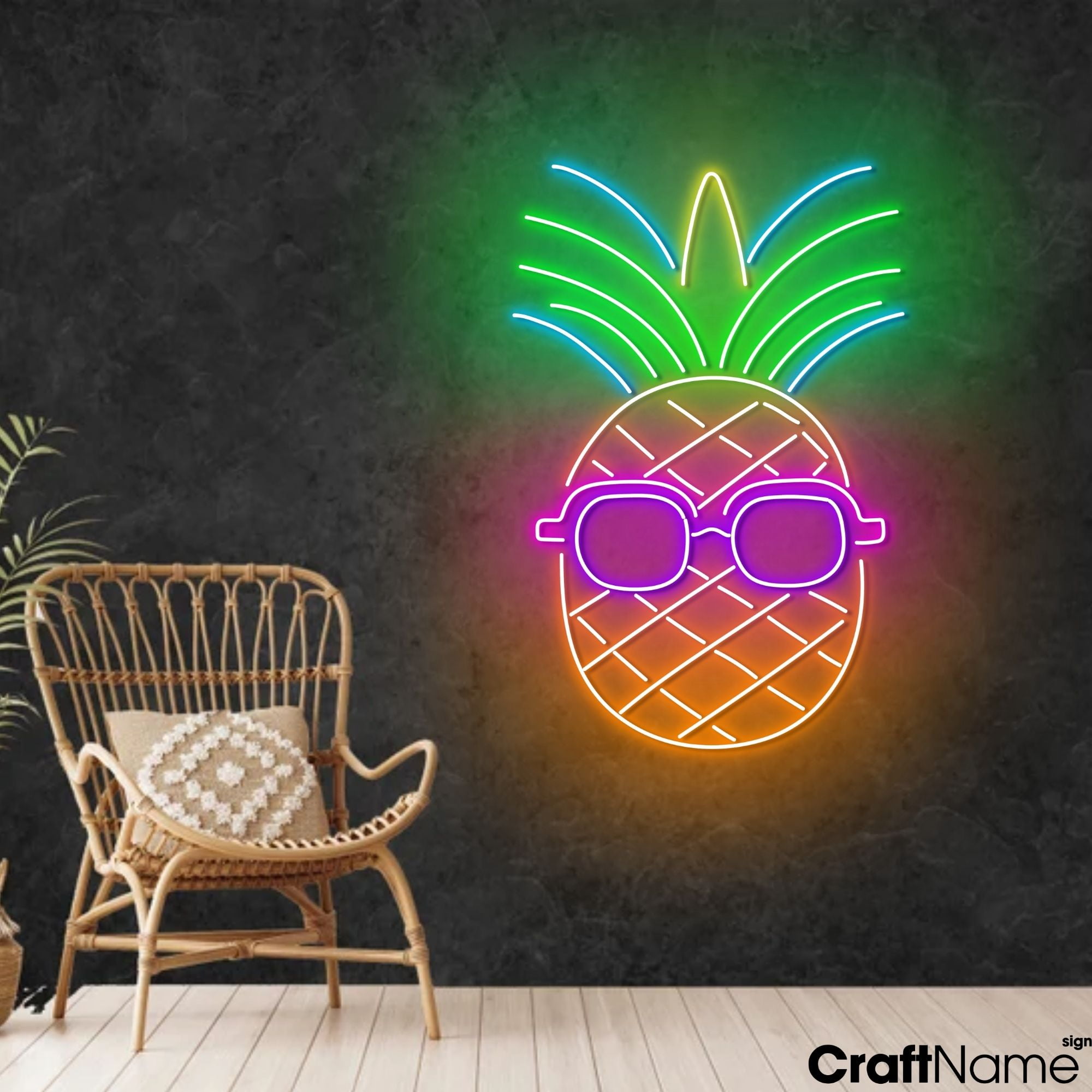 Craftnamesign Cool Pineapple LED Sign For Wall Decor, Fruit Juice Store Light Up Wall Art ...