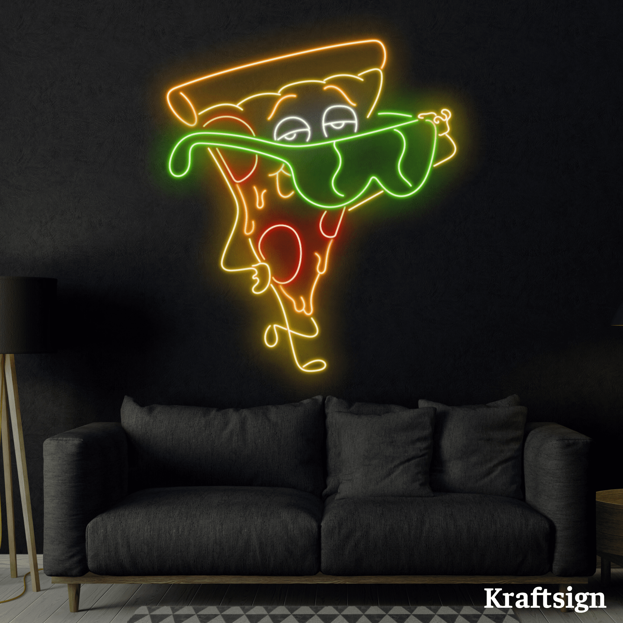 Craftnamesign Cool Pizza Wear Glasses Neon Sign, Pizza Restaurant Decor ...