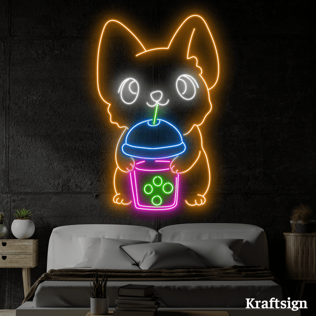 Craftnamesign Corgi Boba Tea Neon Sign, Nursery Decor, Bubble Tea ...