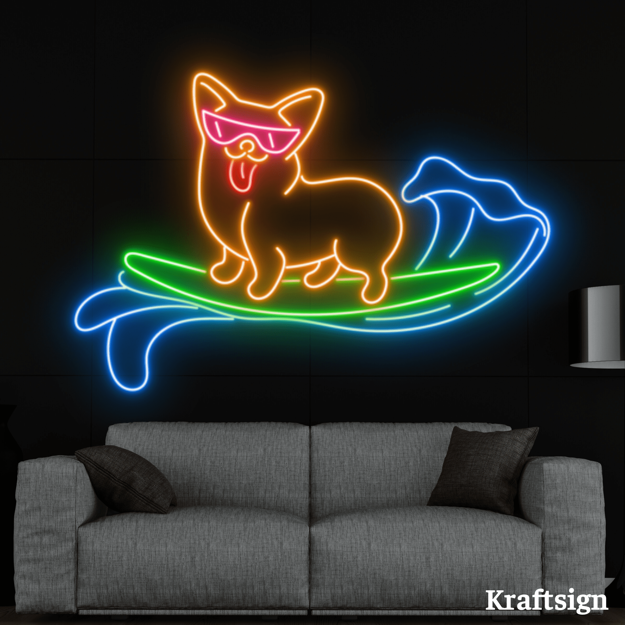 Craftnamesign Corgi Dog On Surfboard Neon Sign, Surf Shop Decor, Dog ...