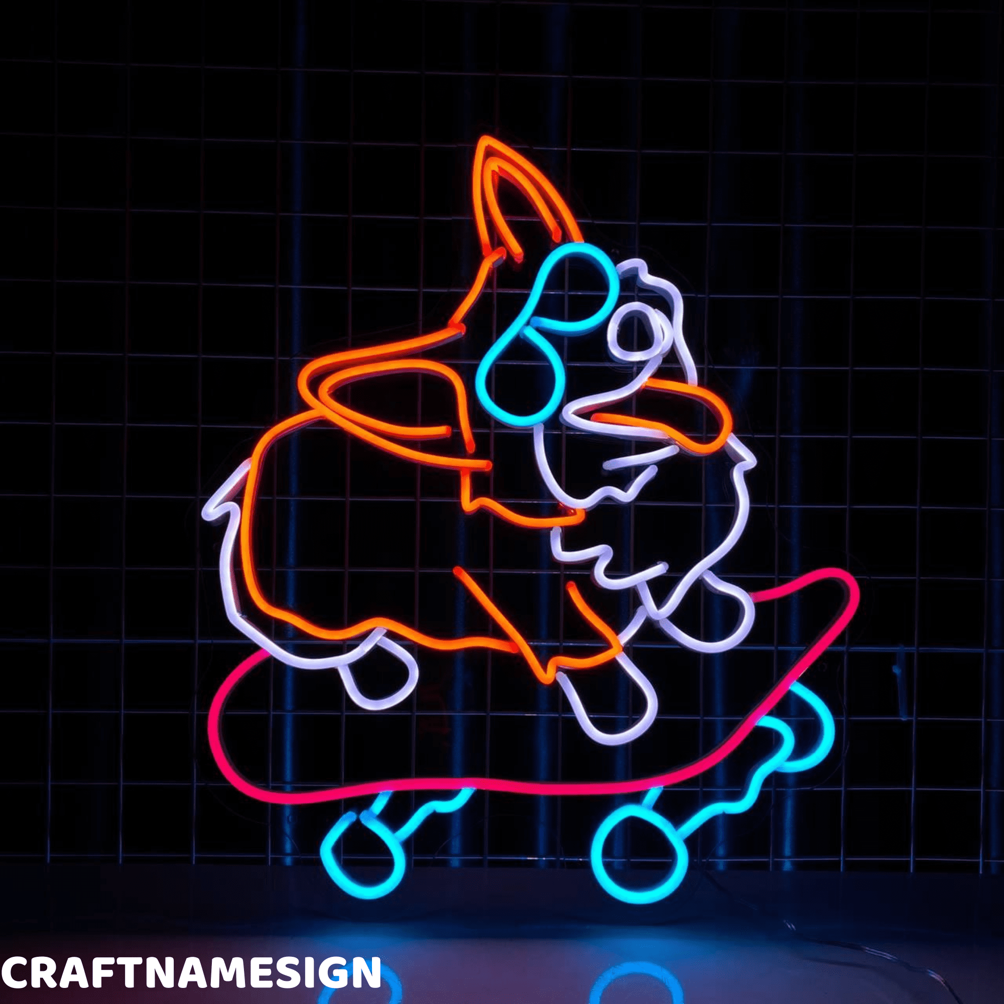 Craftnamesign Corgi Dog Skateboard Neon Sign, Skateboard Wall Decor ...