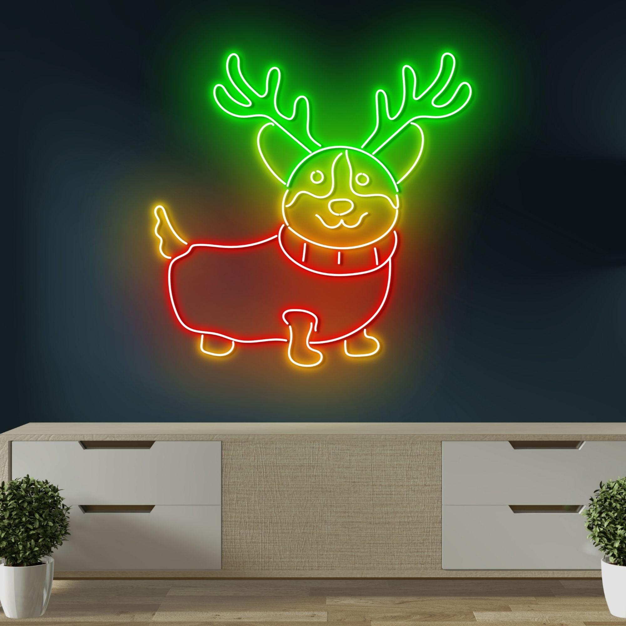 Craftnamesign Corgi Reindeer Neon Light, Dog Wall Sign, Pet Shop Wall ...