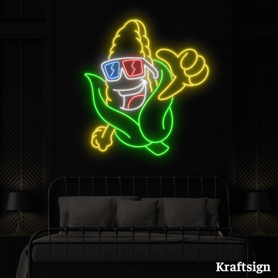 Craftnamesign Corn Wear 3D Glasses Neon Sign, Cinema Decor, Popcorn ...