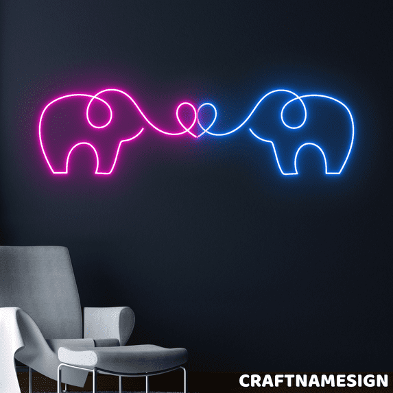 Craftnamesign Couple Elephant Neon Sign, Bedroom Wall Decor, Kids Zone ...