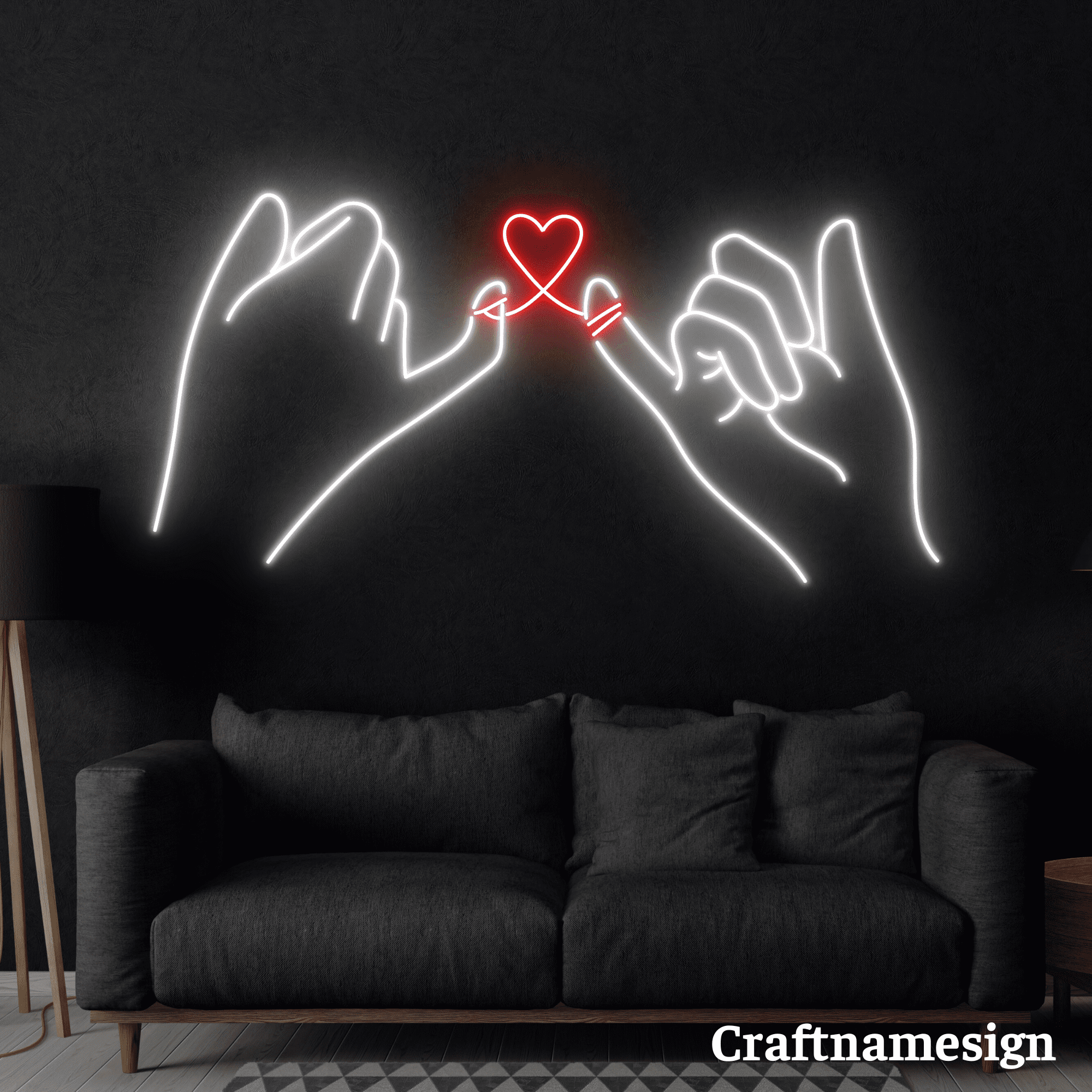 Craftnamesign Couple Hand Red String of Fate Neon Sign for Couple Room ...