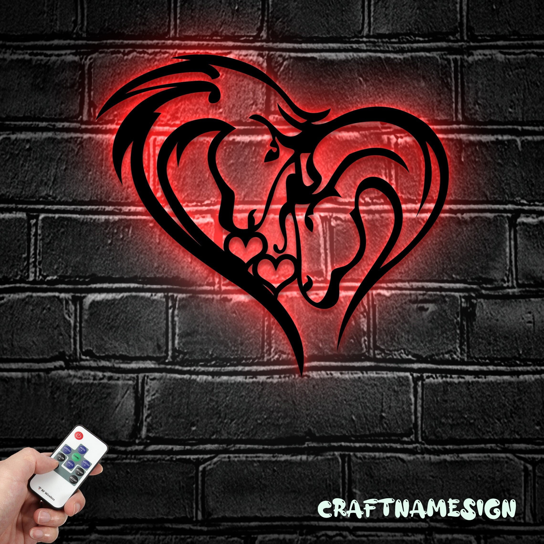 Craftnamesign Couple Horse Heart Metal Wall Art LED Light, Horse Lover ...
