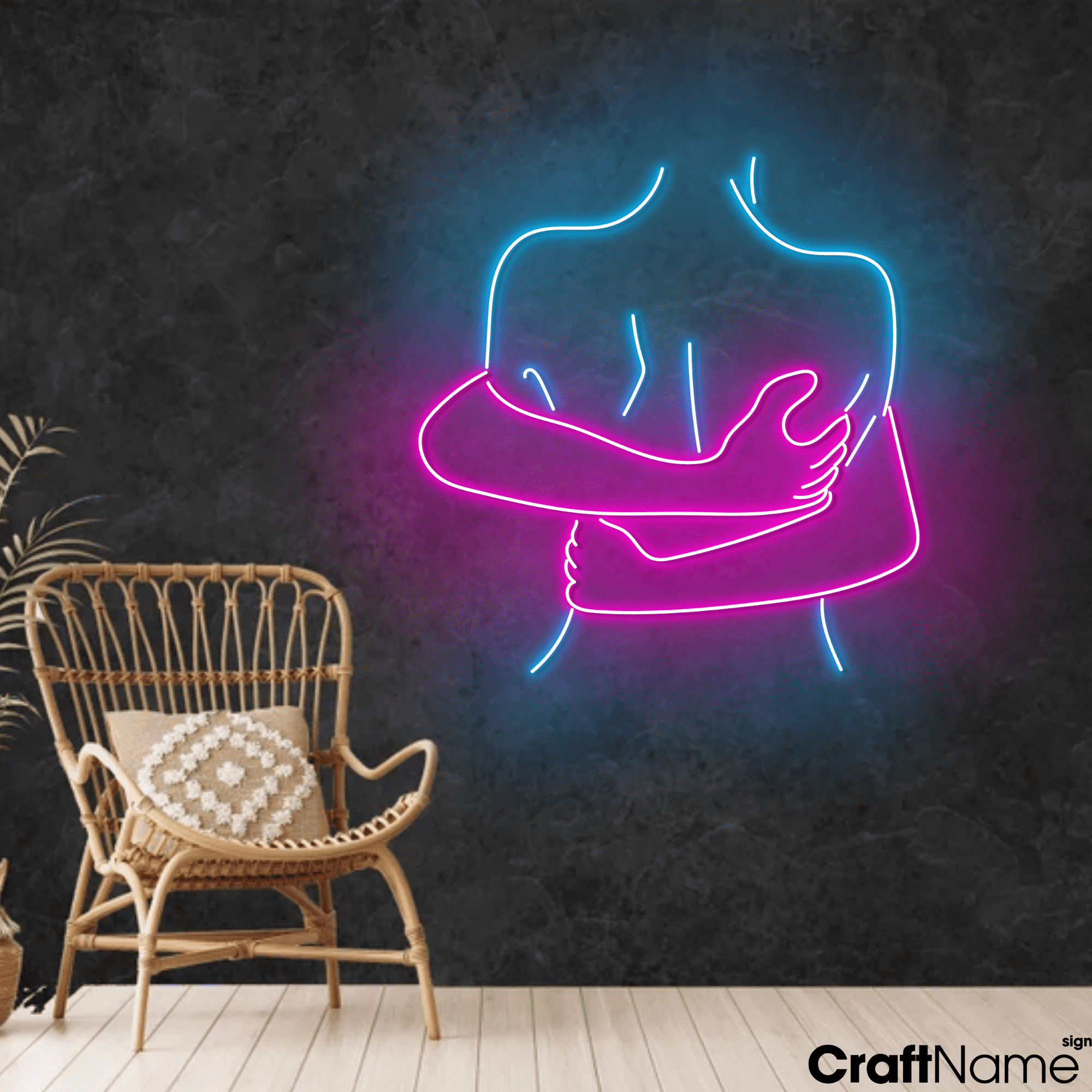 Craftnamesign Couple Hug Line Art Neon Light Sign For Bedroom Wall ...