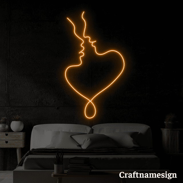 Craftnamesign Couple Kissing Heart Line Art Neon Sign for Couple Room ...