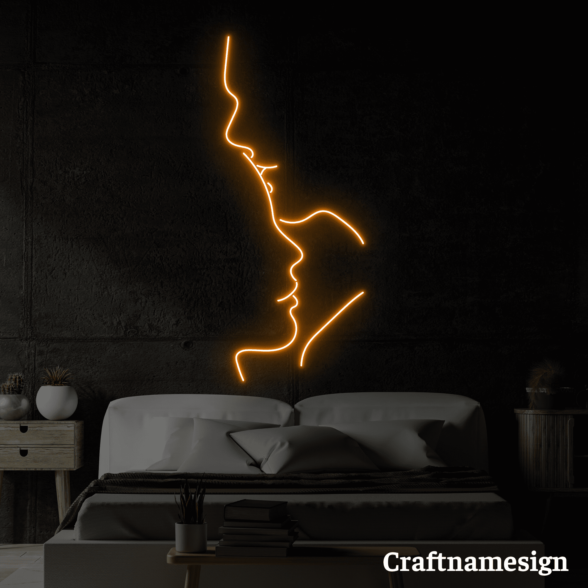Craftnamesign Couple Kissing Line Art Neon Sign for Couple Room Bar ...
