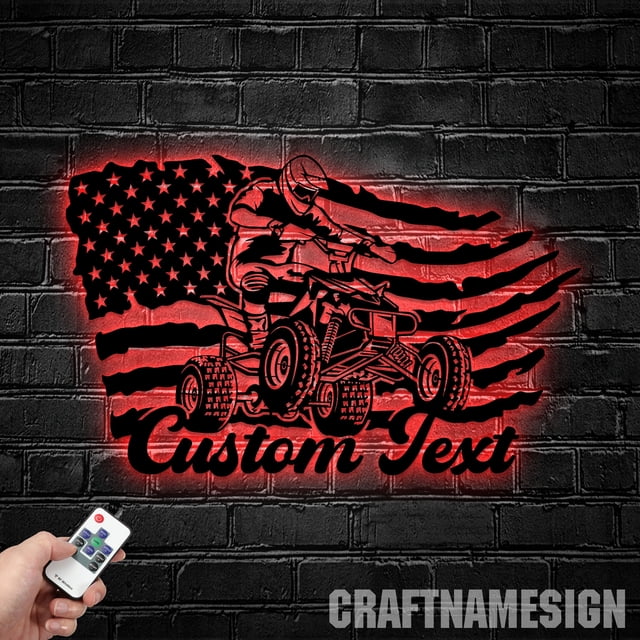 Craftnamesign Custom US Quad Bike Metal Wall Art LED Light, Biker Name ...