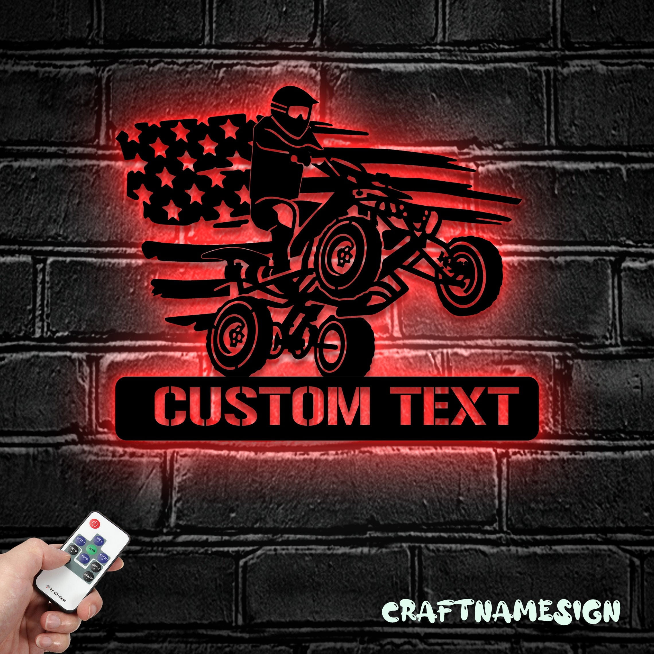 Craftnamesign Custom US Quad Biker Metal Wall Art LED Light ...