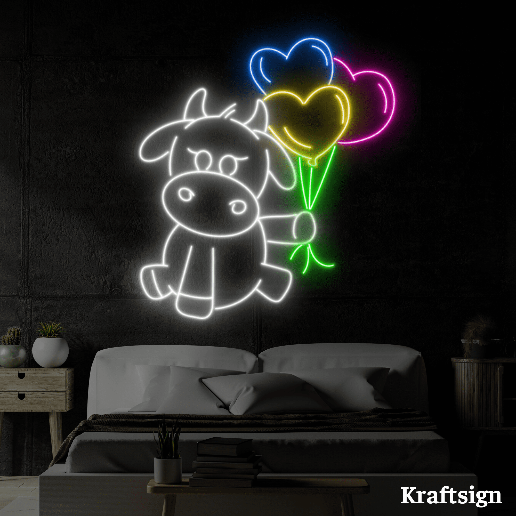 Craftnamesign Cow Ballon Neon Sign, Kid Room Decor, Nursery LED Signage ...