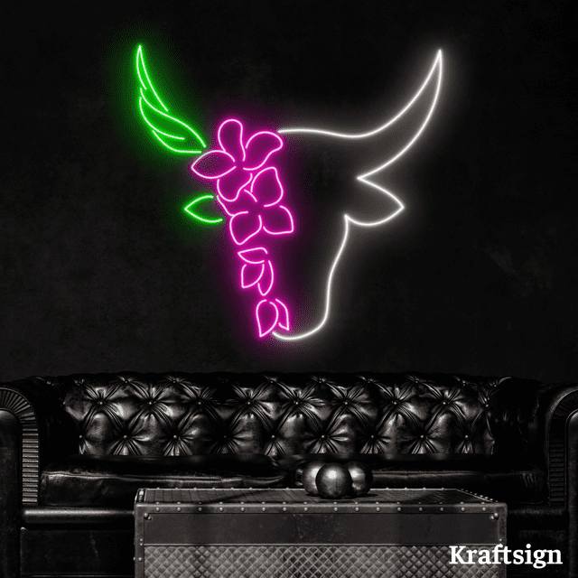 Craftnamesign Cow Flora Neon Sign, Cow LED Sign, Bedroom Decor, Dad ...