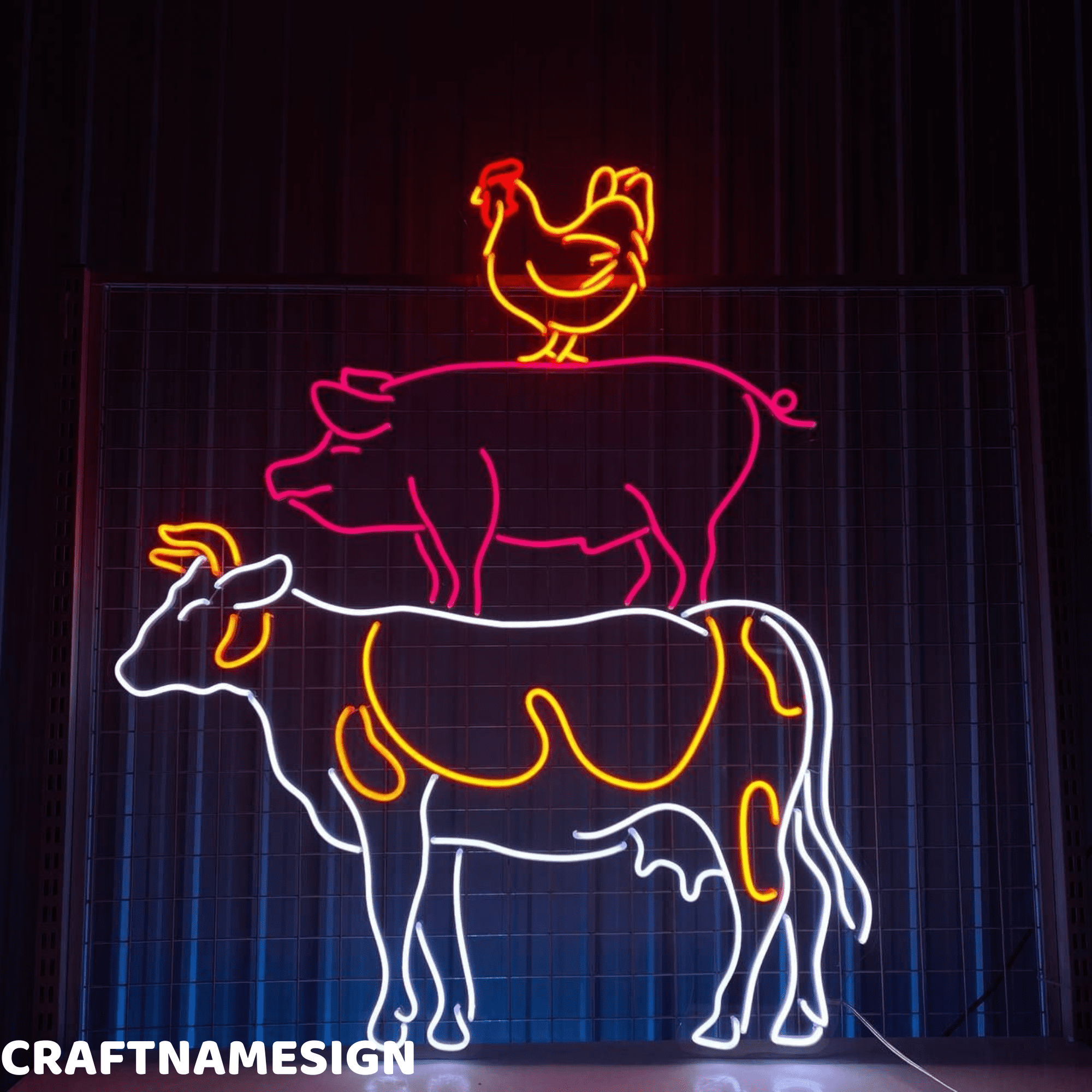 Craftnamesign Cow Pig Chicken Neon Sign, Farm Wall Art, Animal Wall ...