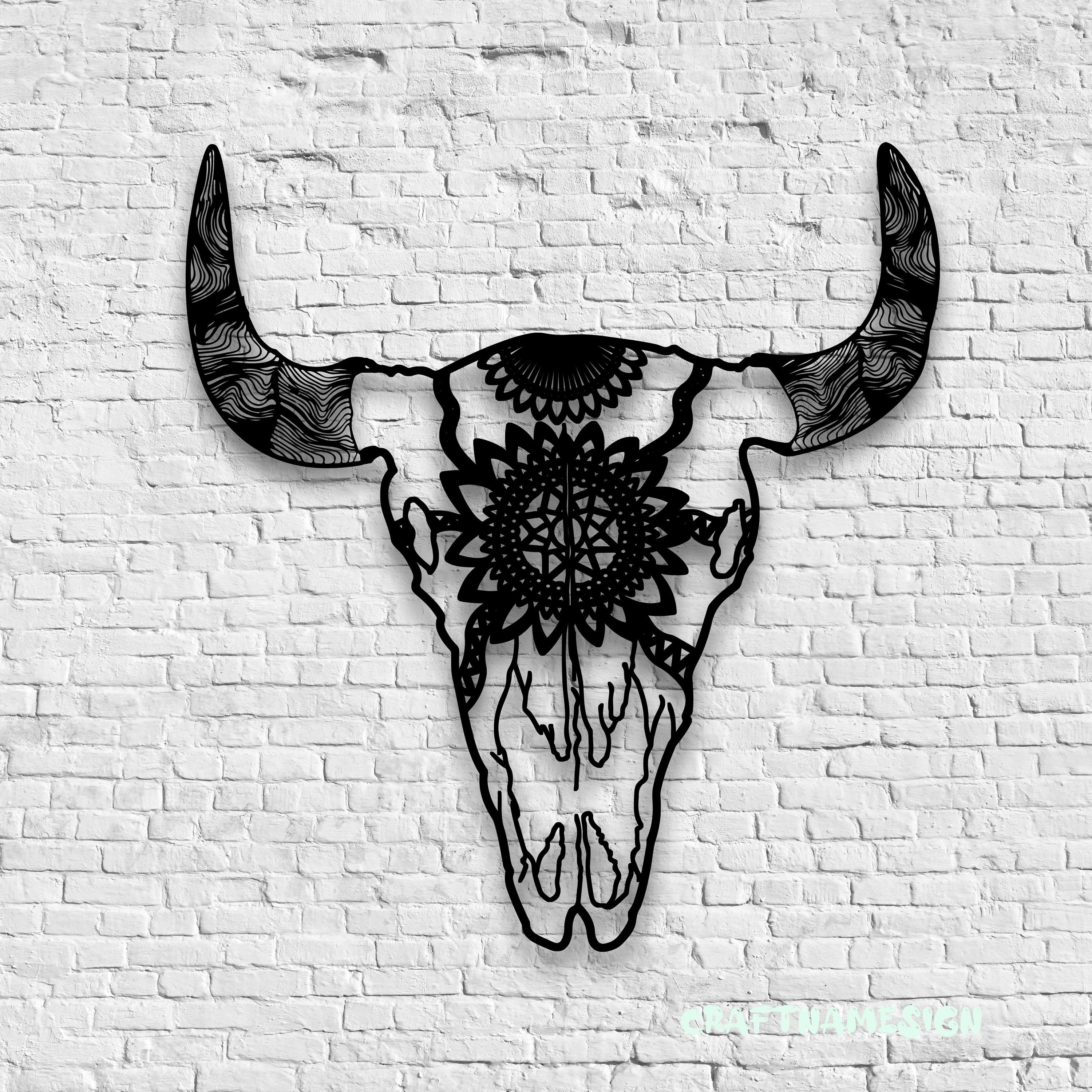 Craftnamesign Cow Skull Desert Metal Wall Art LED Light, Floral Boho ...