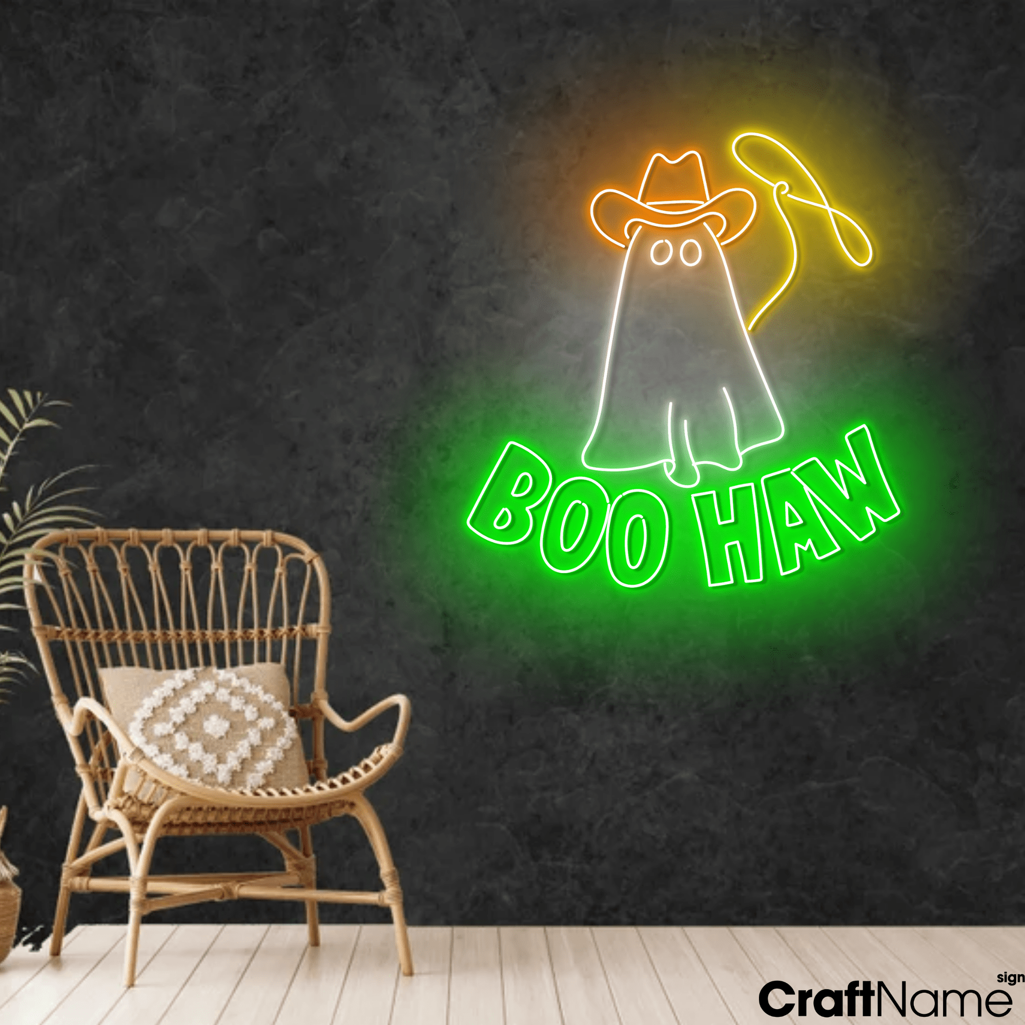 Craftnamesign Cowboy Boo Haw Neon Light Decor For Halloween Bar Wall ...