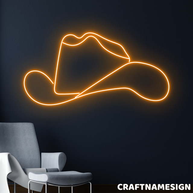 Craftnamesign Cowboy Hat Neon Sign, Western Room Wall Art, Minimalist ...