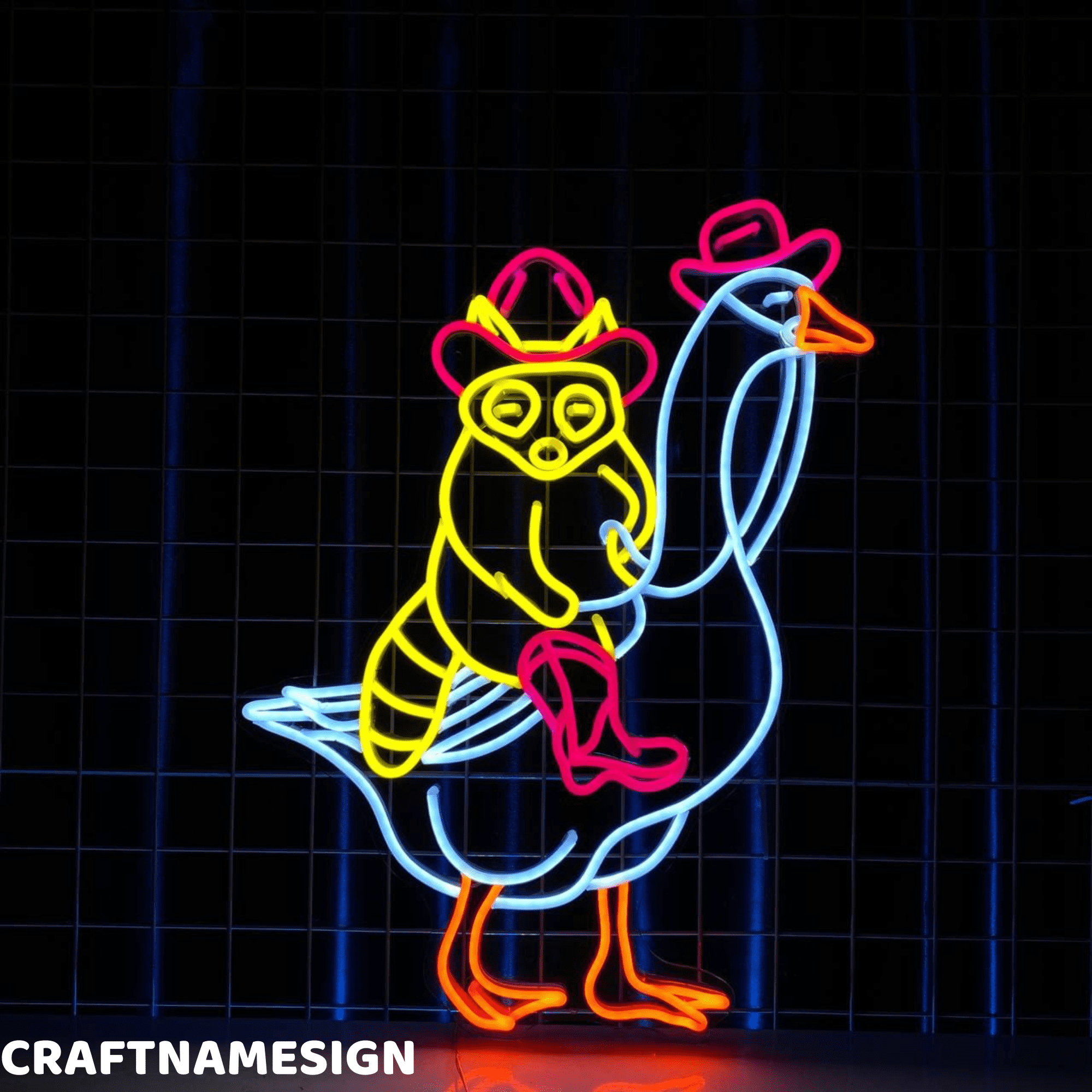 Craftnamesign Cowboy Raccoon Riding Goose Led Sign, Kids Room Wall Art ...