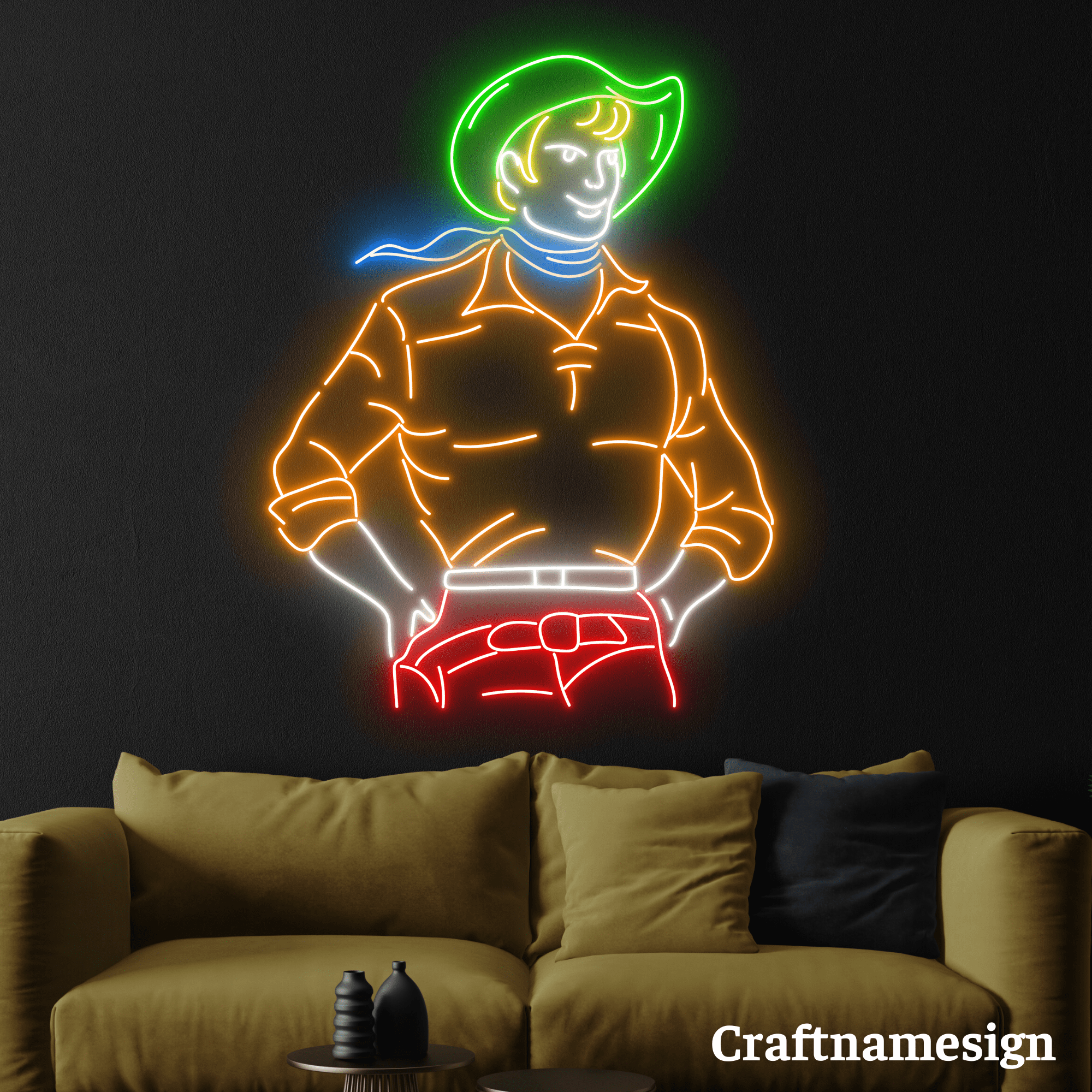 Craftnamesign Cowboy Rodeo Neon Sign for Men Cave Bedroom Wall Decor ...