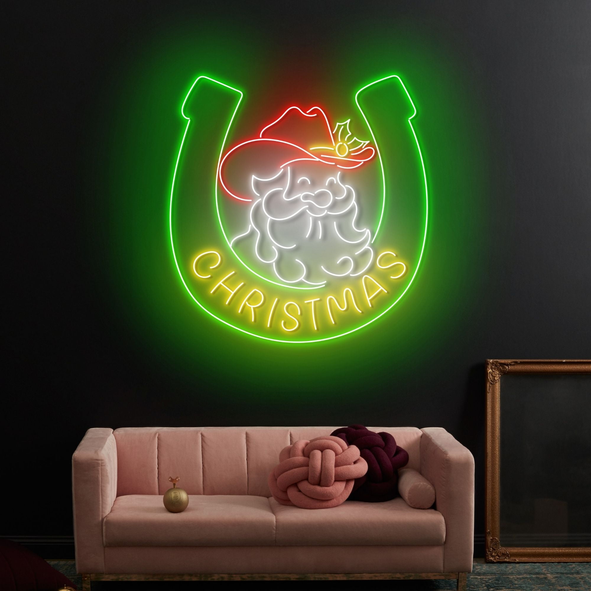 Craftnamesign Cowboy Santa Christmas Neon Sign, Christmas Horseshoe LED ...