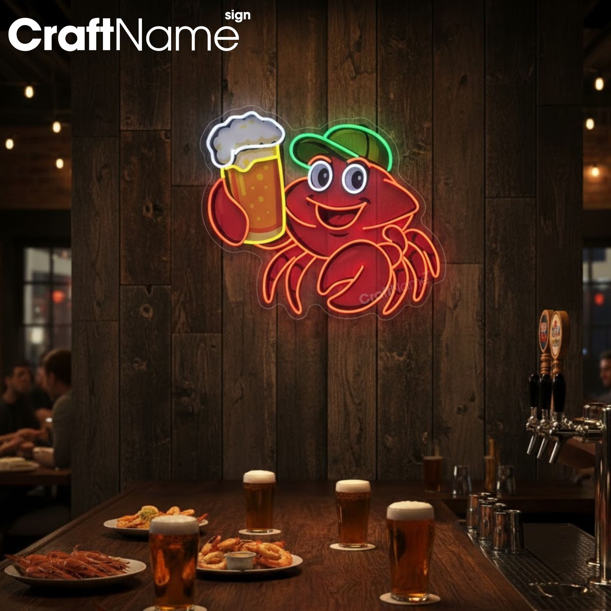 Craftnamesign Crab Beer Neon Sign, Funny LED Wall Light for Bar or ...